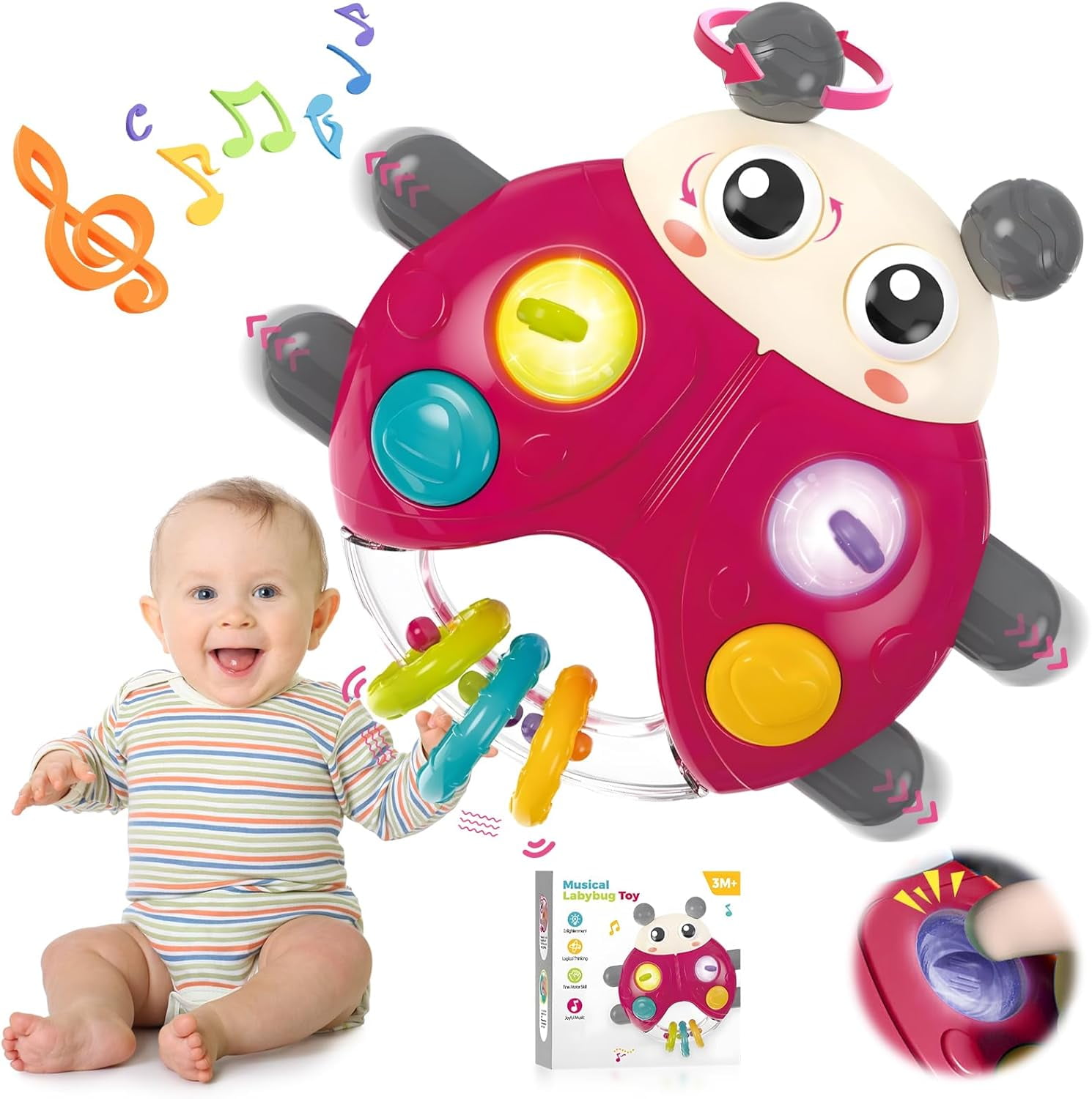 LANFENG Toy Musical Ladybug Toy for 1-Year-Olds, Baby Educational ...