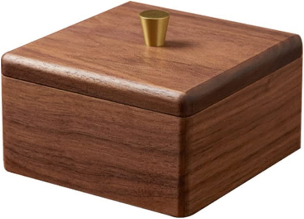 LANFENG Walnut Wood Q-Tip Box with Lid, Bathroom Cotton Swab Dispenser ...
