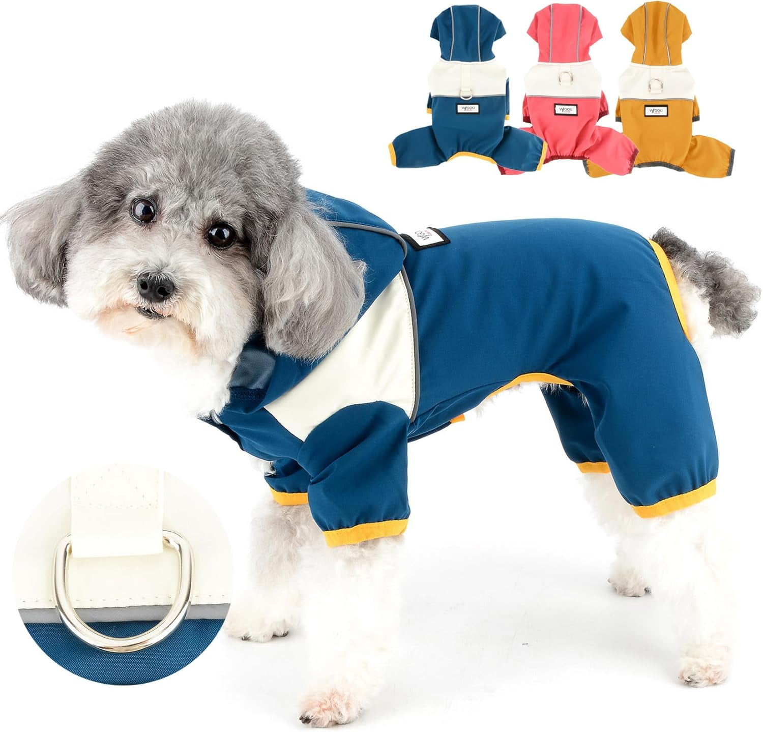 LANFENG Waterproof Dog Raincoat with Hood for Small Dogs Reflective Puppy Rain Coat with Legs ...