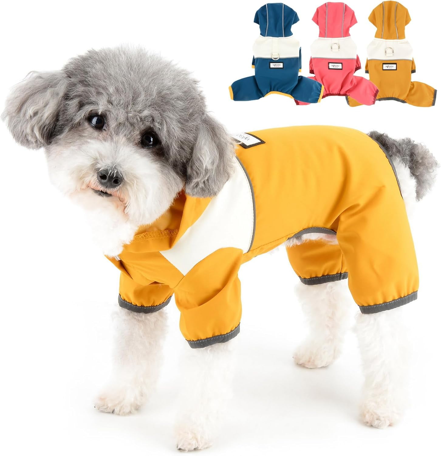 LANFENG Waterproof Dog Raincoat with Hood for Small Dogs Reflective Puppy Rain Coat with Legs ...