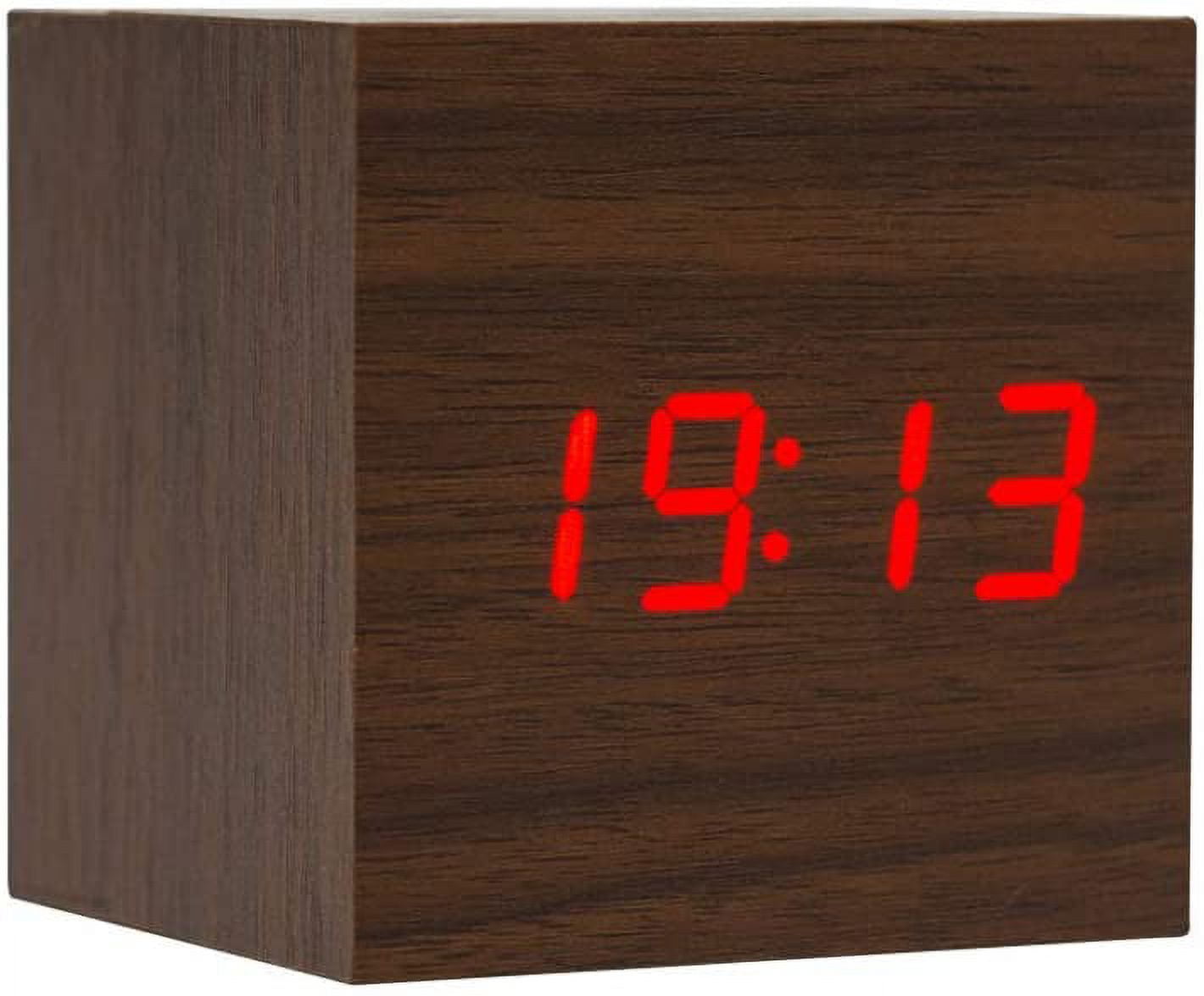 LANFENG Wooden Alarm Clock Mini Cube LED Digital Clock with Time Date ...