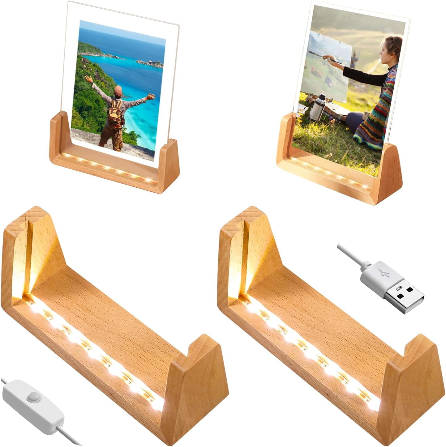 LANFENG Wooden LED Light Base, USB Wooden Lighted Base Light Display ...