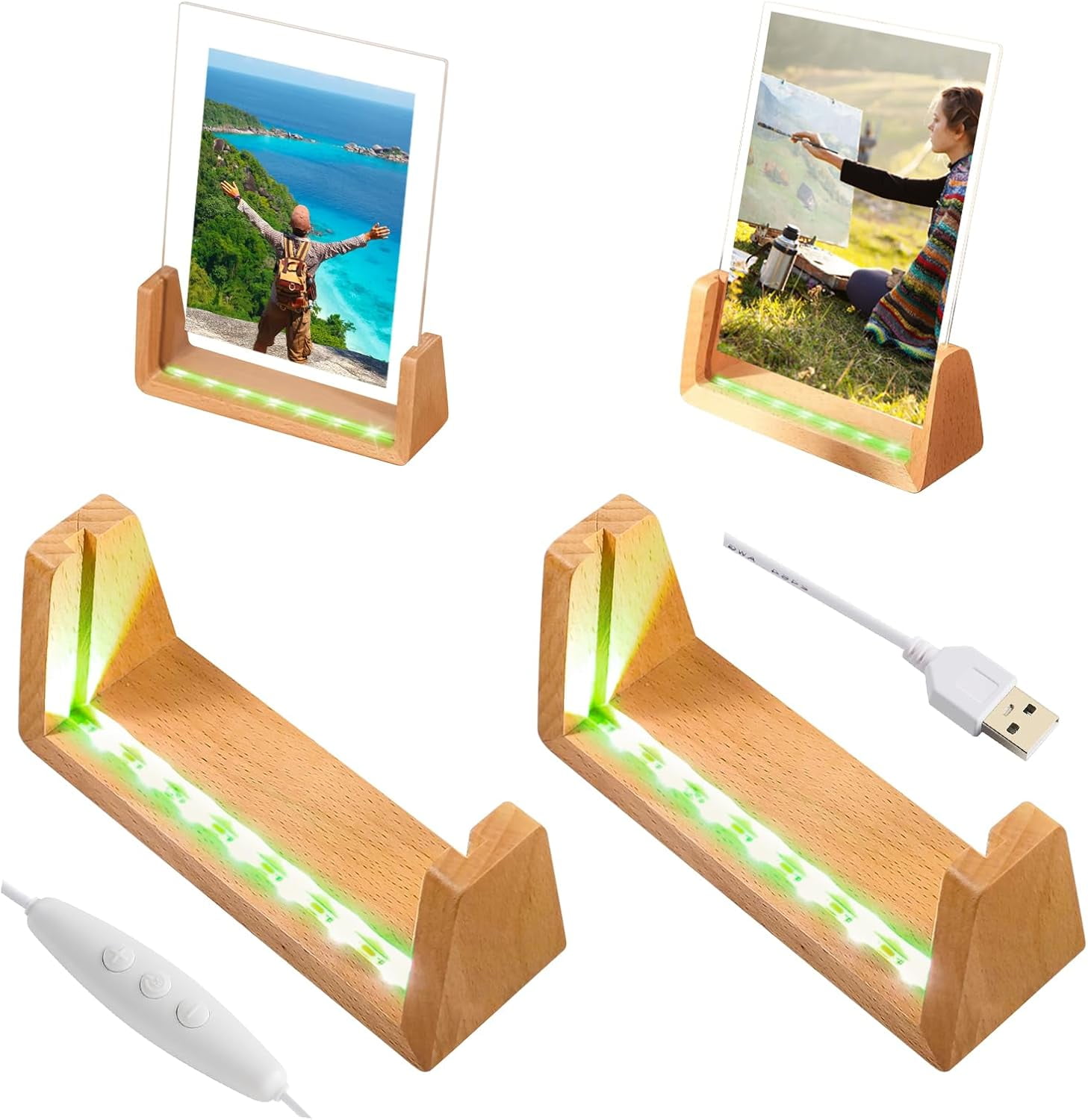 LANFENG Wooden LED Light Base, USB Wooden Lighted Base Light Display ...