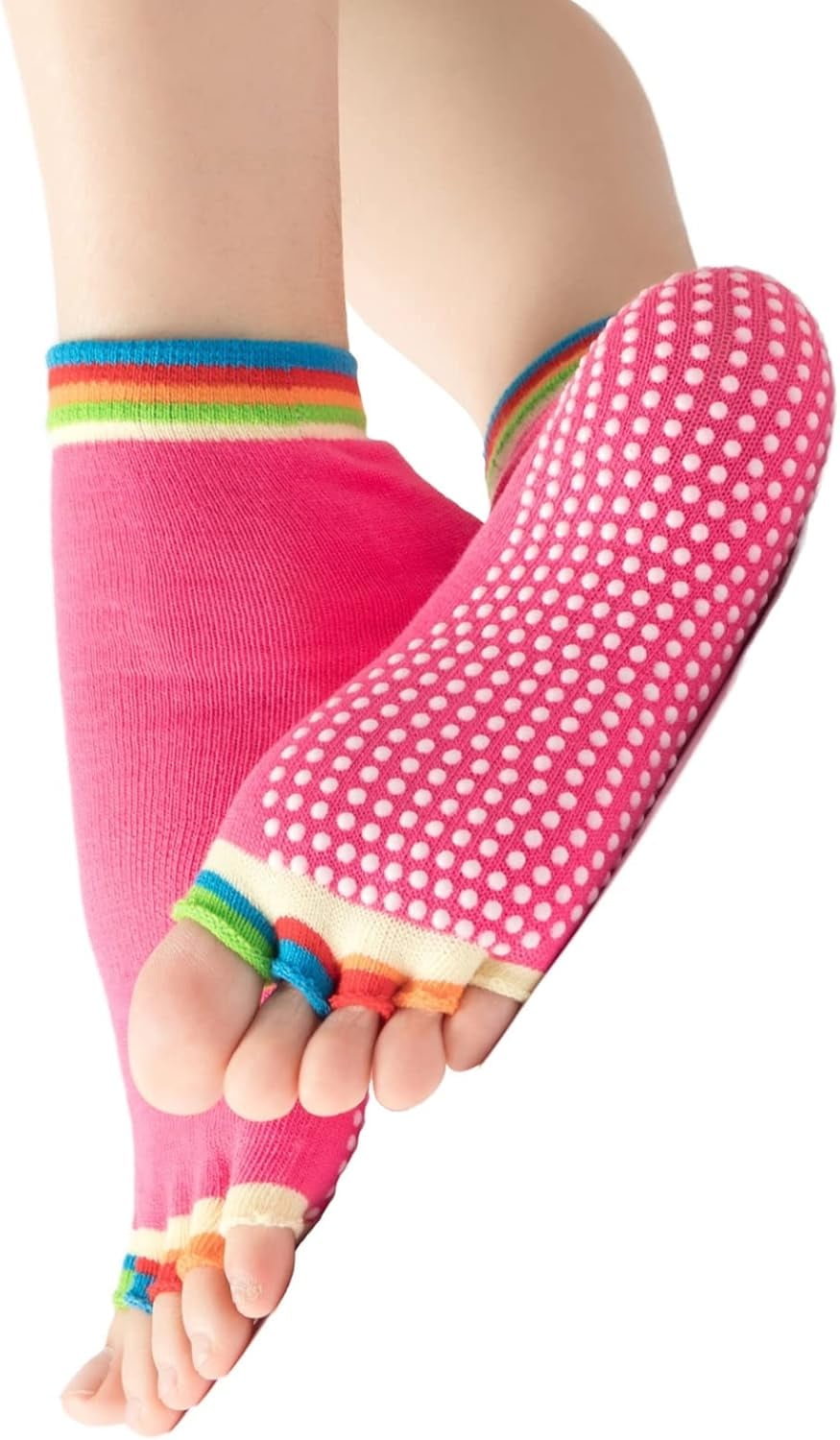 LANFENG Yoga Pilates Toe Socks Toeless Socks with Grips for Women ...