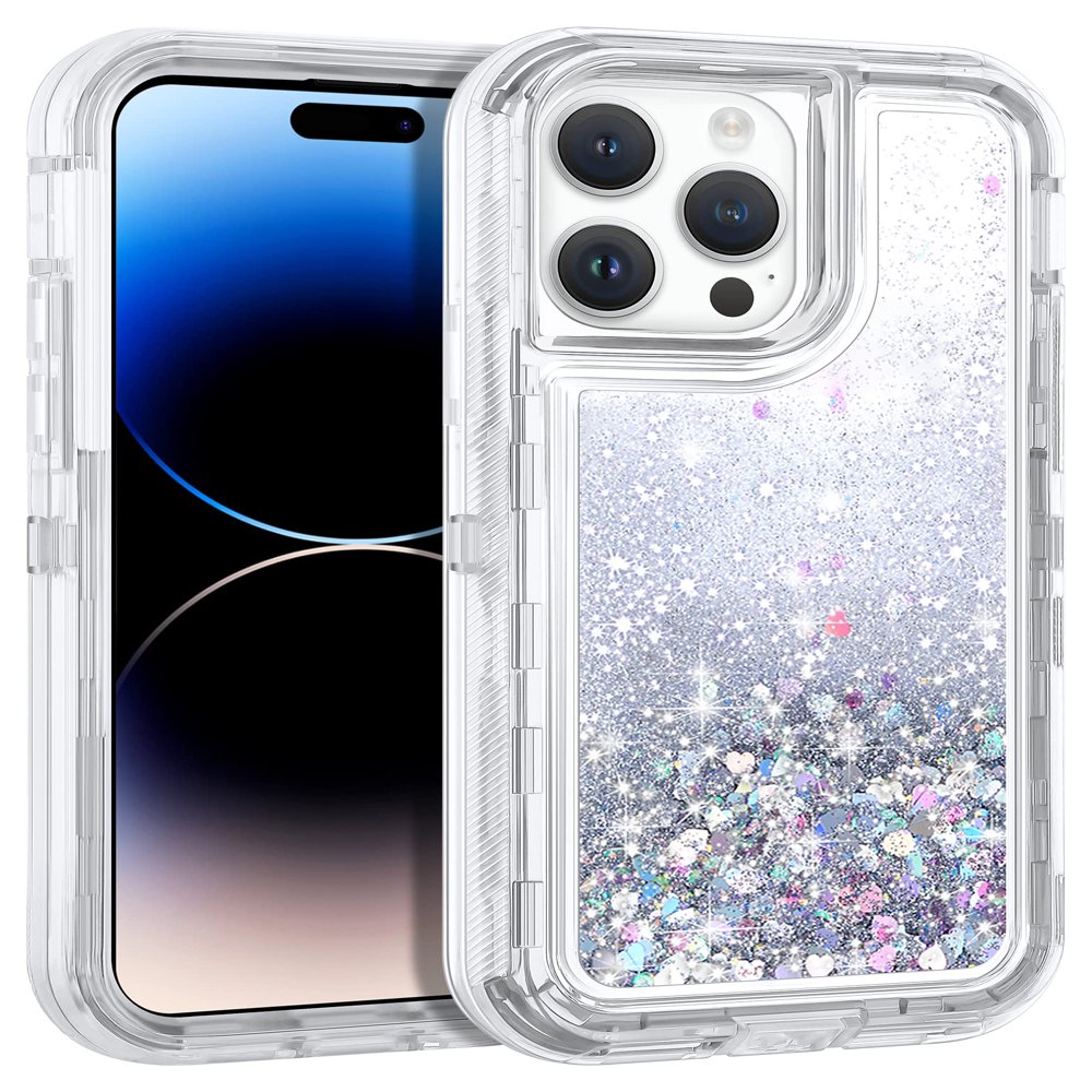 LANFENG for iPhone 15 Case Glitter Floating Liquid Shiny Quicksand Case for Women Girls Heavy ...