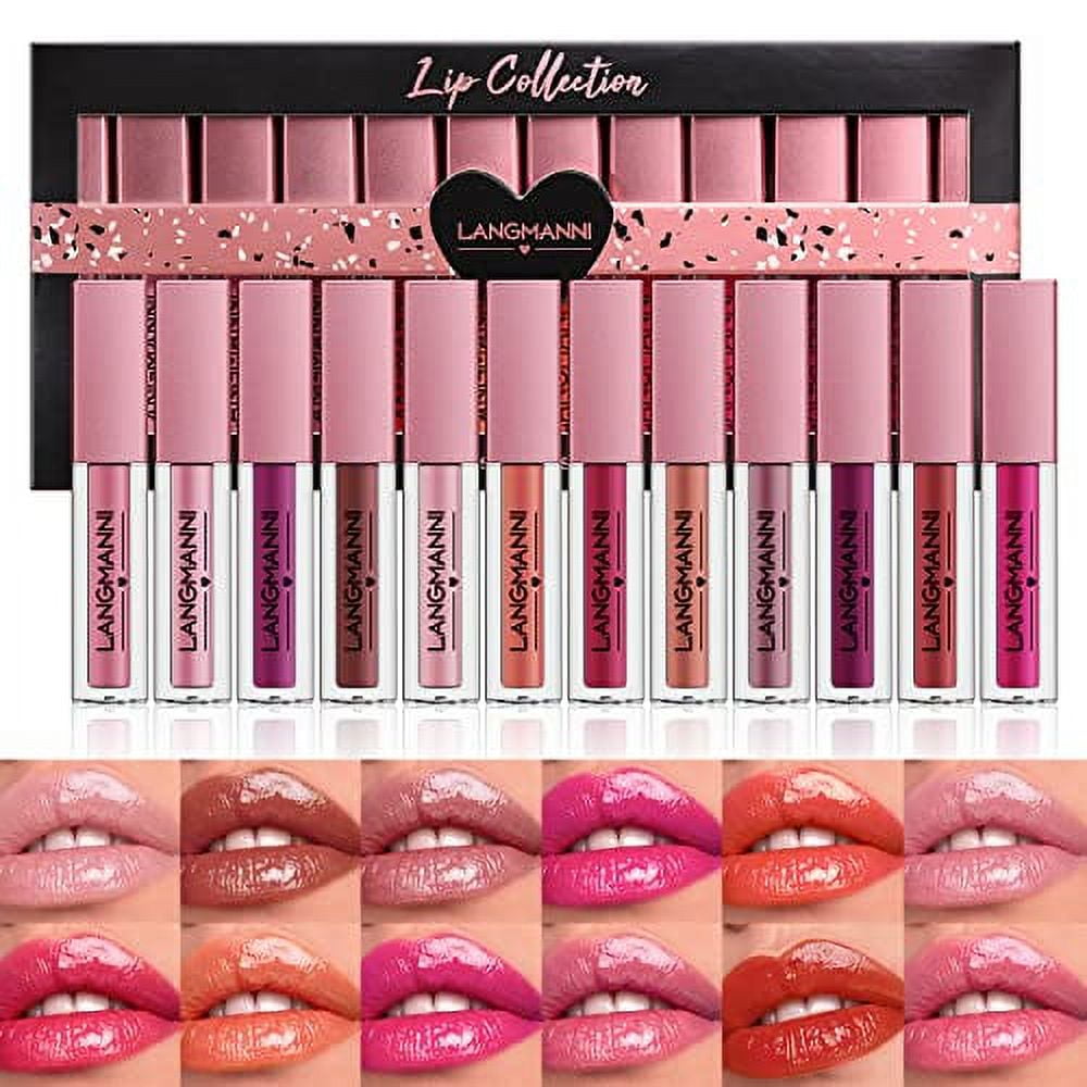 LANGMANNI 12Pcs Lip gloss Collection Makeup Set, Shiny Smooth Soft ...