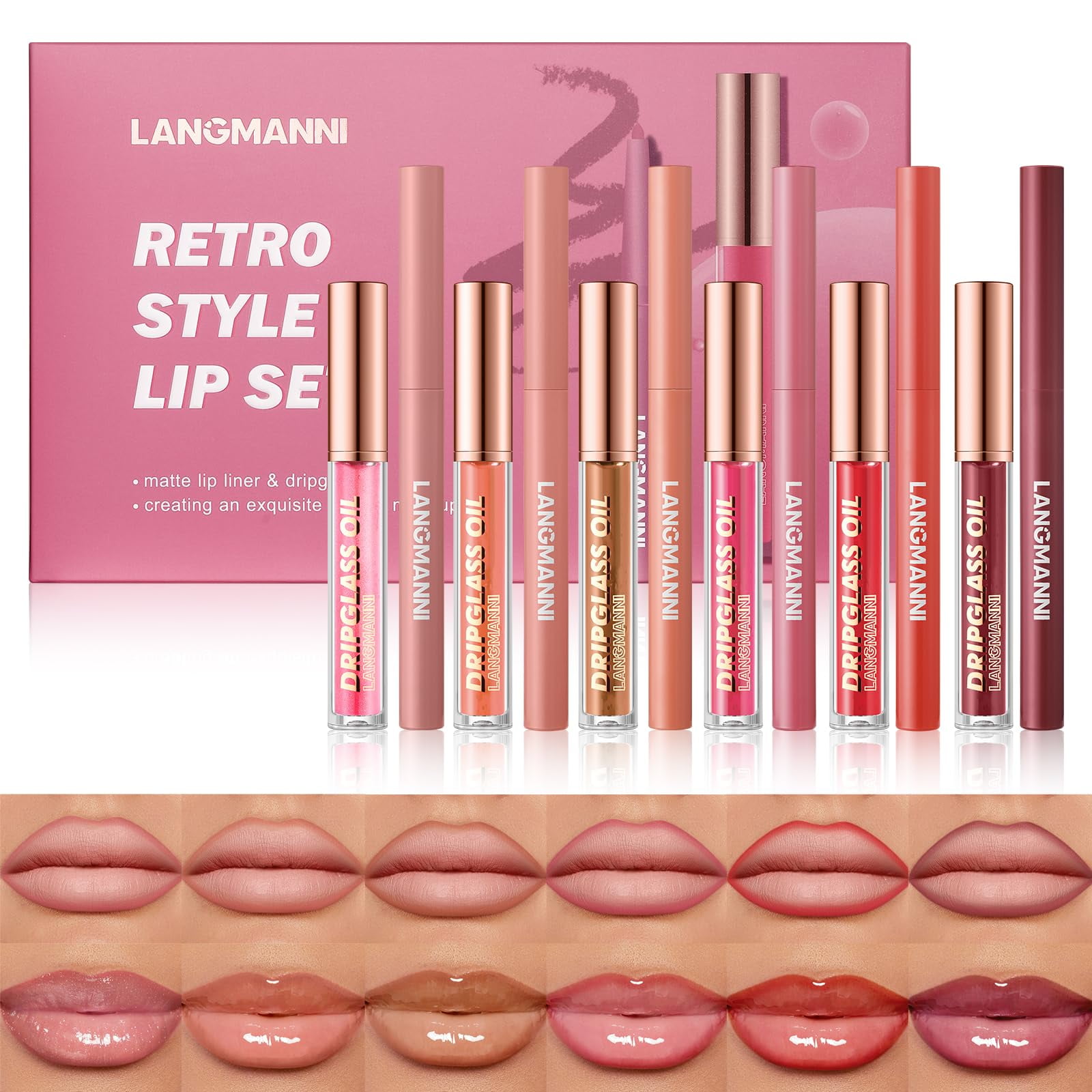LANGMANNI 6 Matte Lip Liner With 6 Nourishing Lip Oil Lip Gloss Set ...