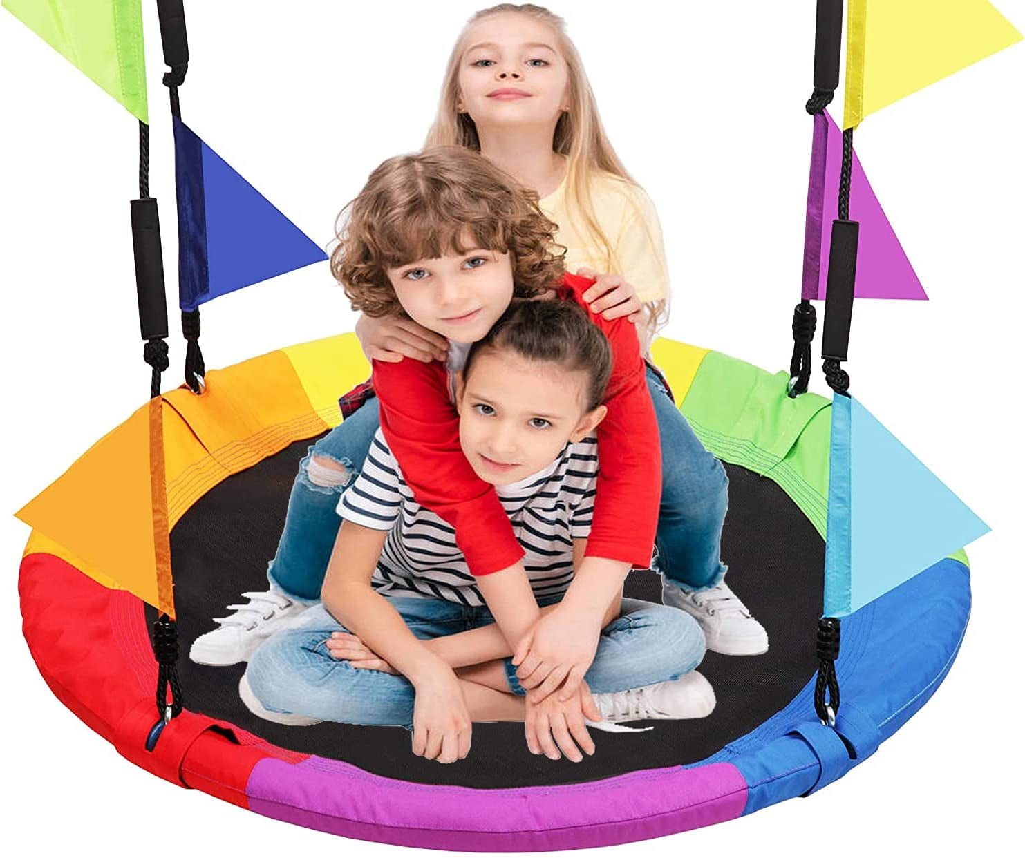 LANGXUN 40 Inch Rainbow Saucer Tree Swing for Kids and Adults, with ...