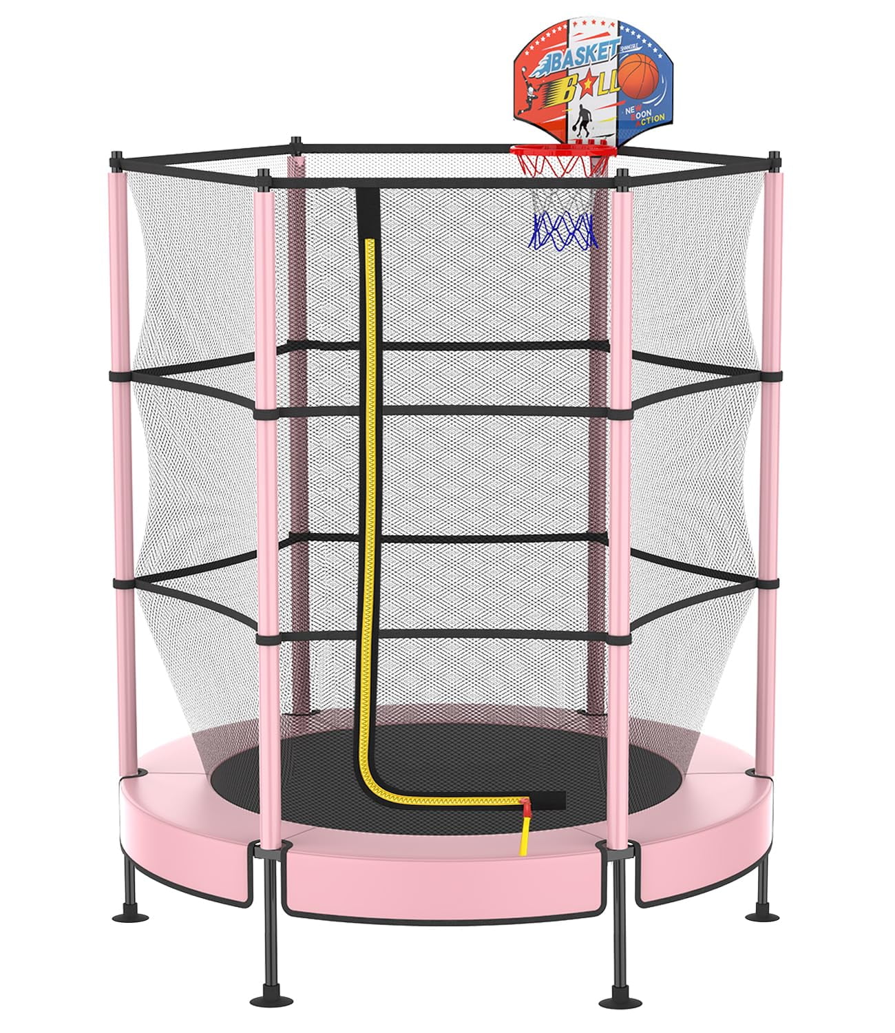 LANGXUN 60" Pink Trampoline for Kids with Basketball Hoop, 5ft Indoor ...