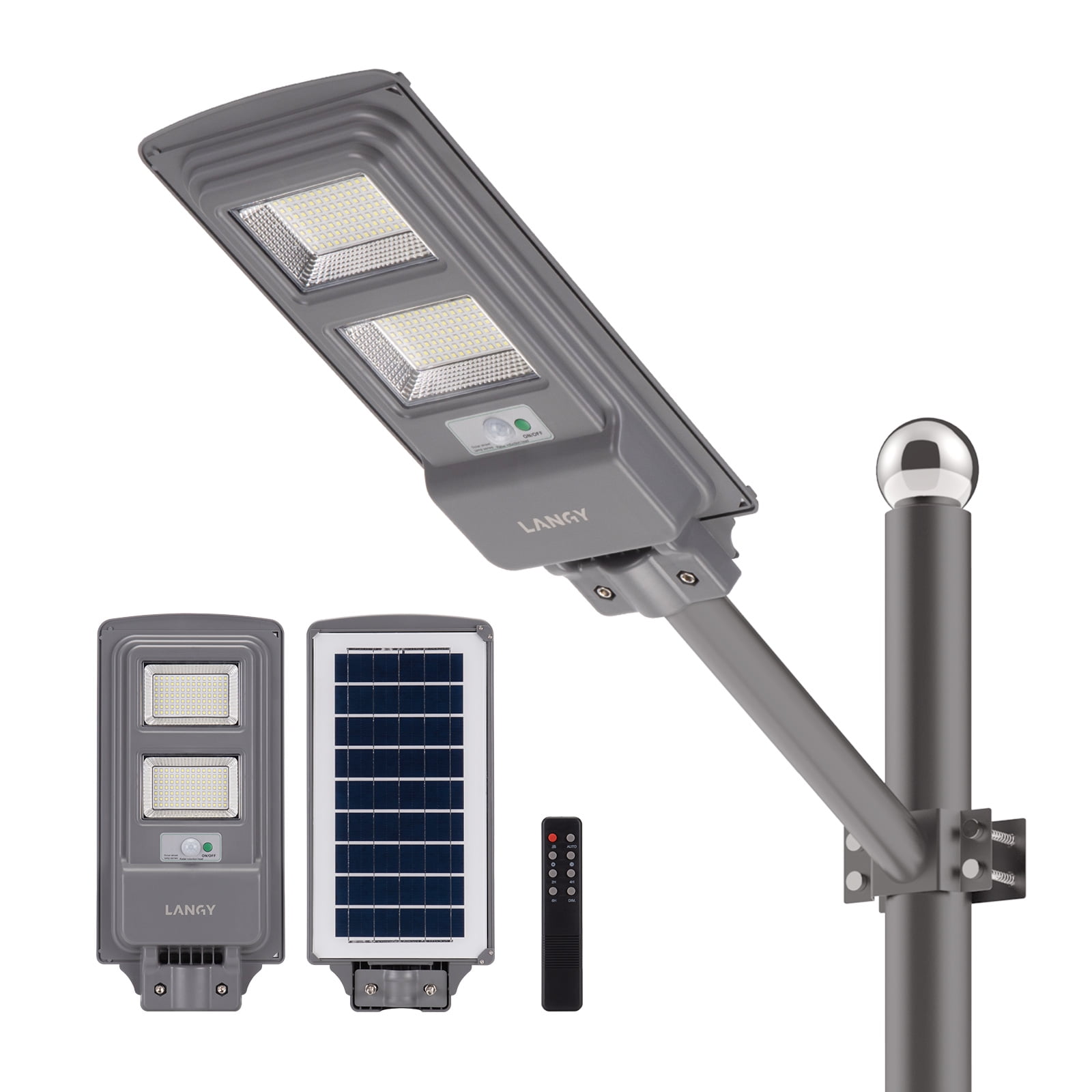 LANGY LED Solar Street Light Motion Sensor 60W, 10000mAh IP65 ...