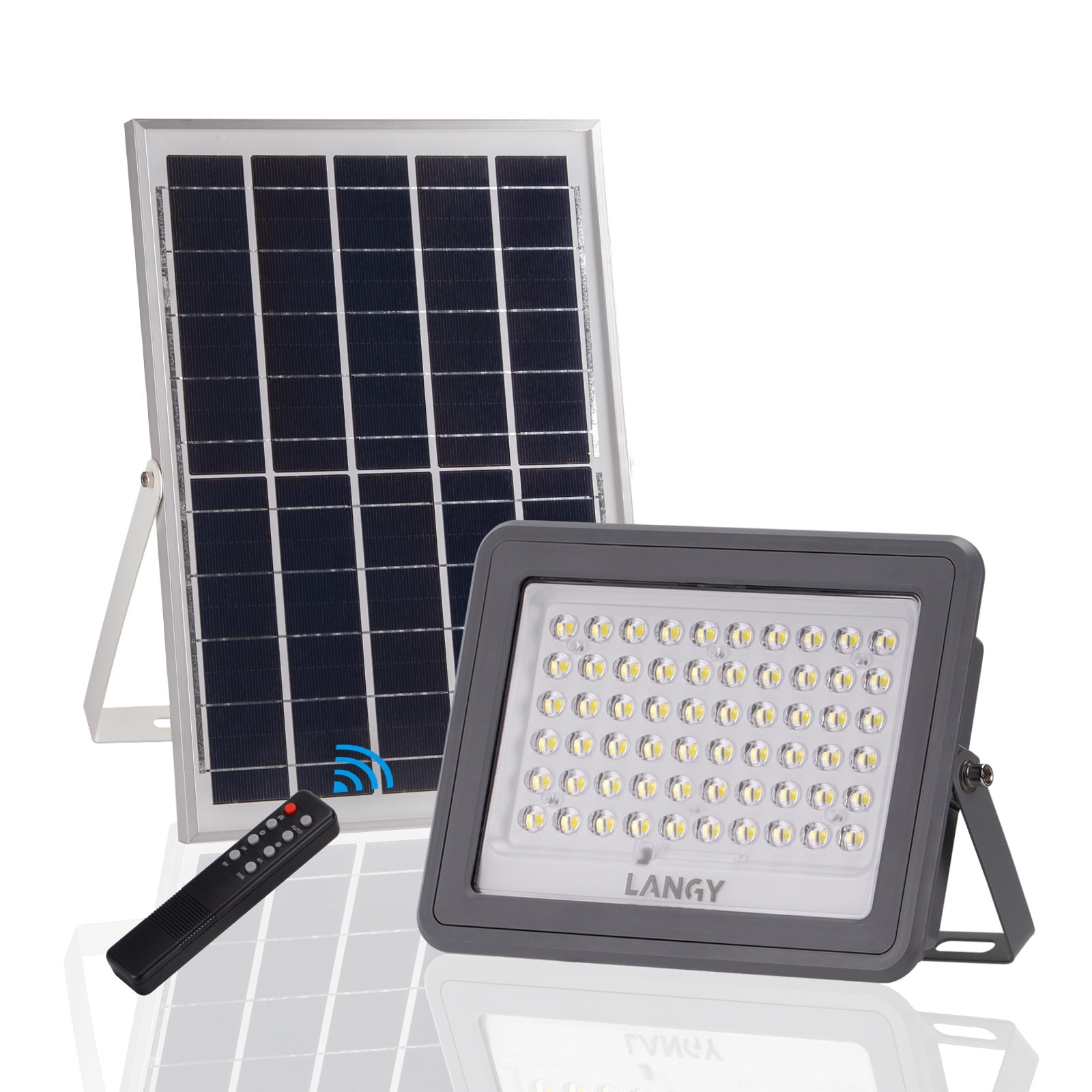 LANGY Solar Flood Lights Outdoor 100W, Led Solar Security Street Lights Dusk to Dawn 120 LEDs ...