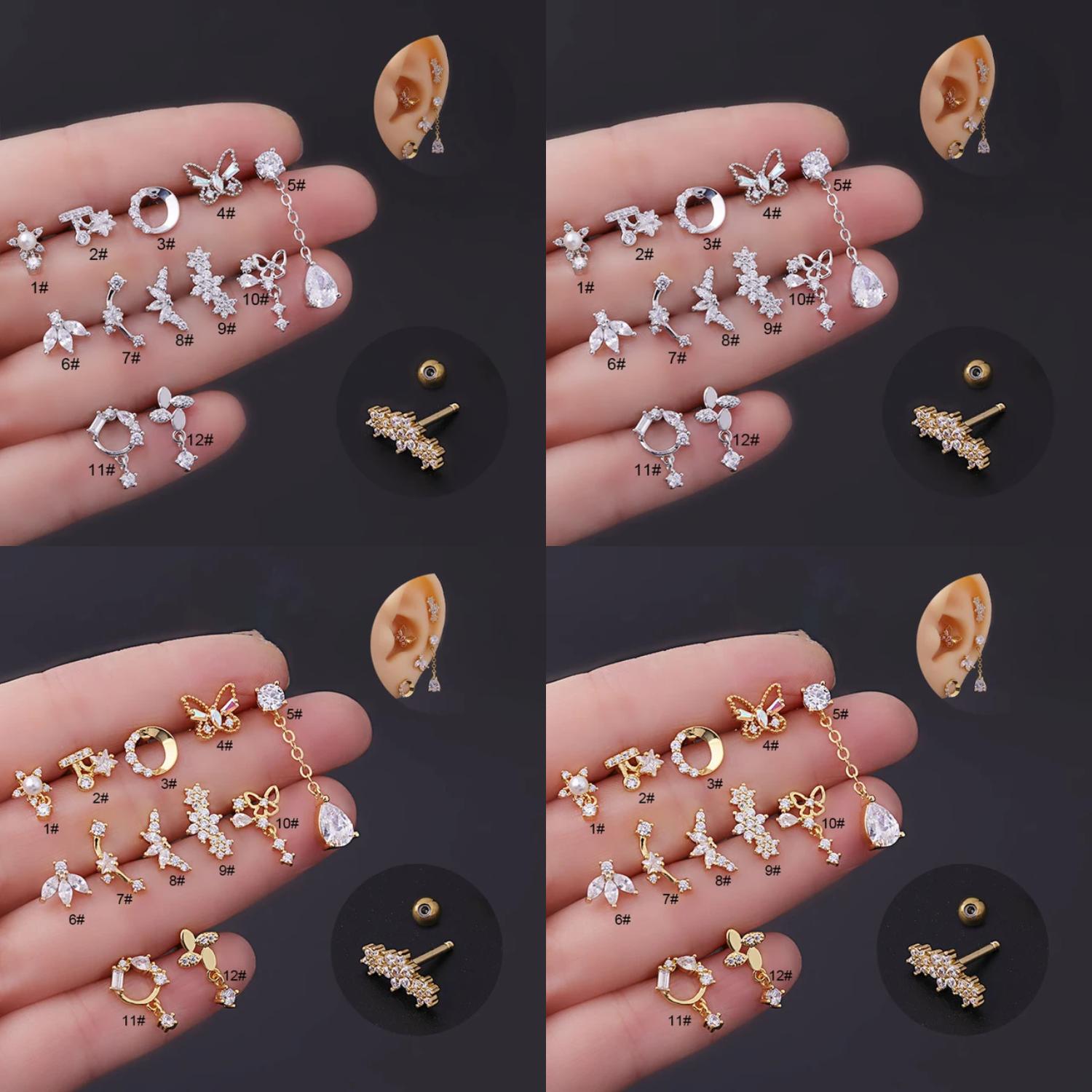 LANHSM Elegant and Stunning Stainless Steel Flower Stud Earring - Exquisite Heart and Star ...