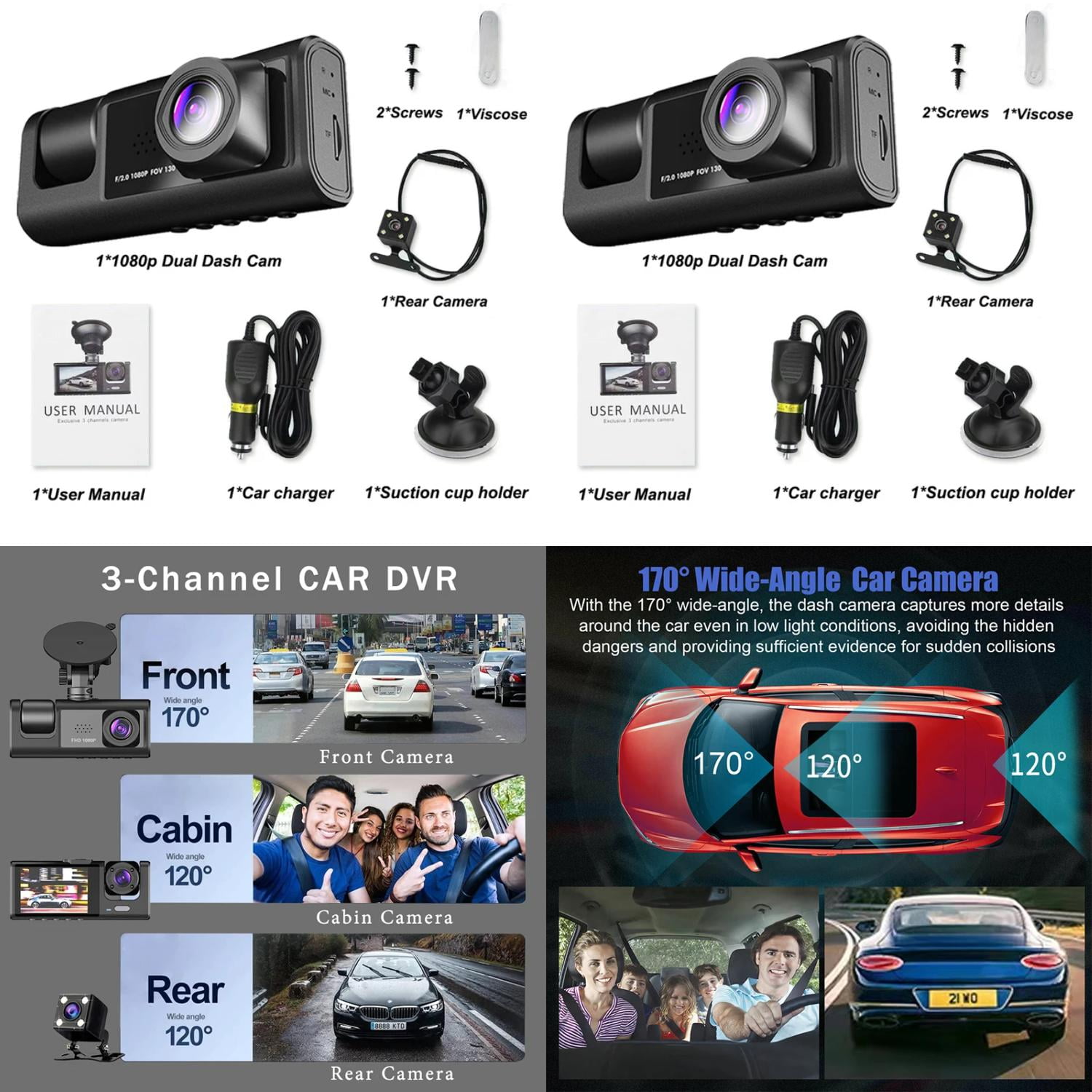 LANHSM High Quality Black Box DashCam with Rear View Camera - 1080P 3 ...