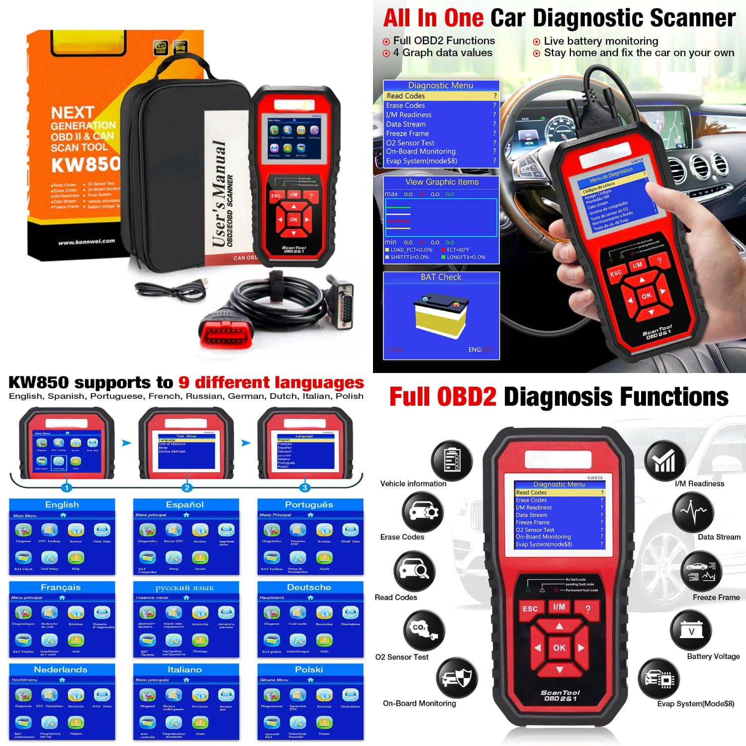 LANHSM Included in this powerful professional KW850 OBD2 car scanner is ...