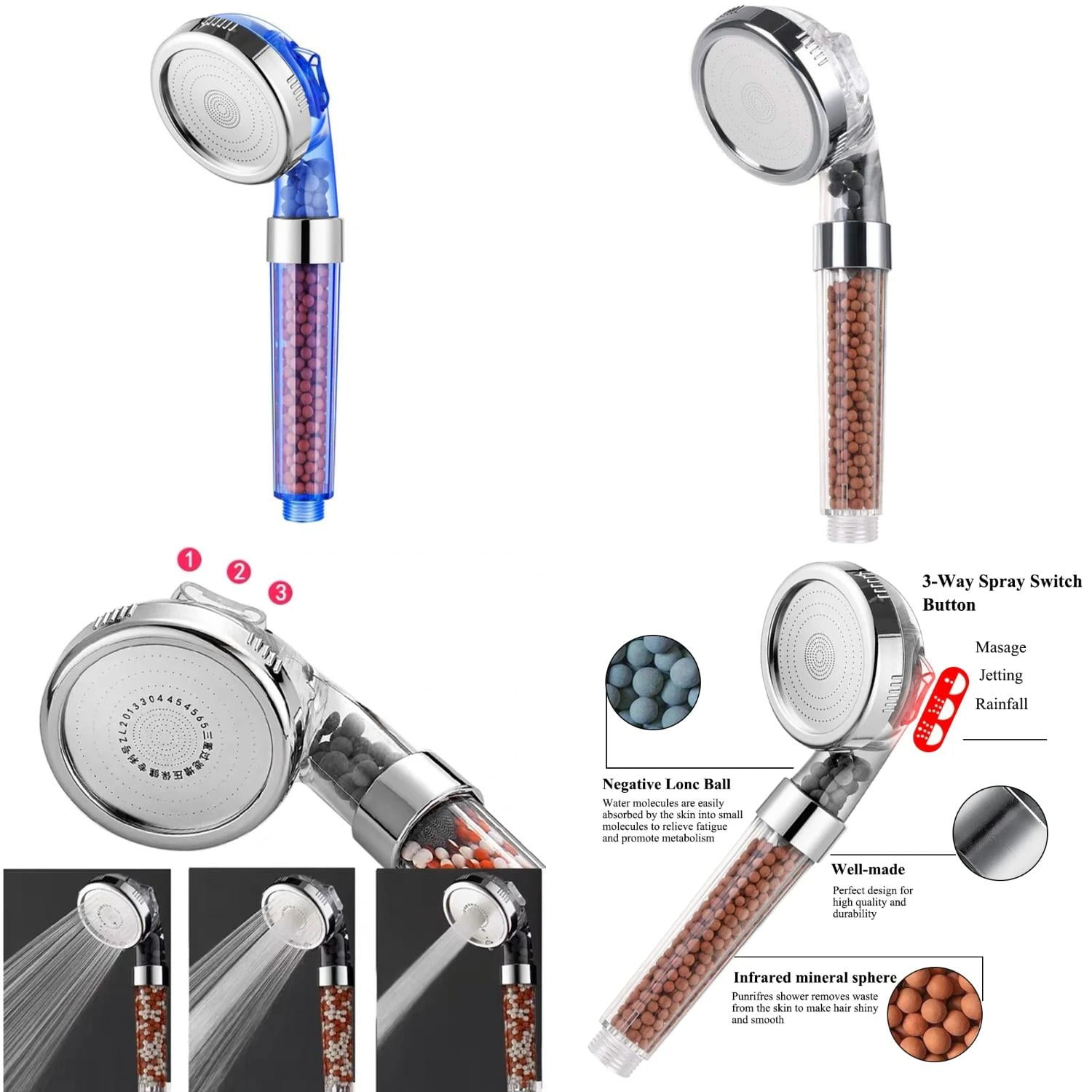 LANHSM Luxurious High Pressure Handheld Shower with Anion Filter - 3 ...