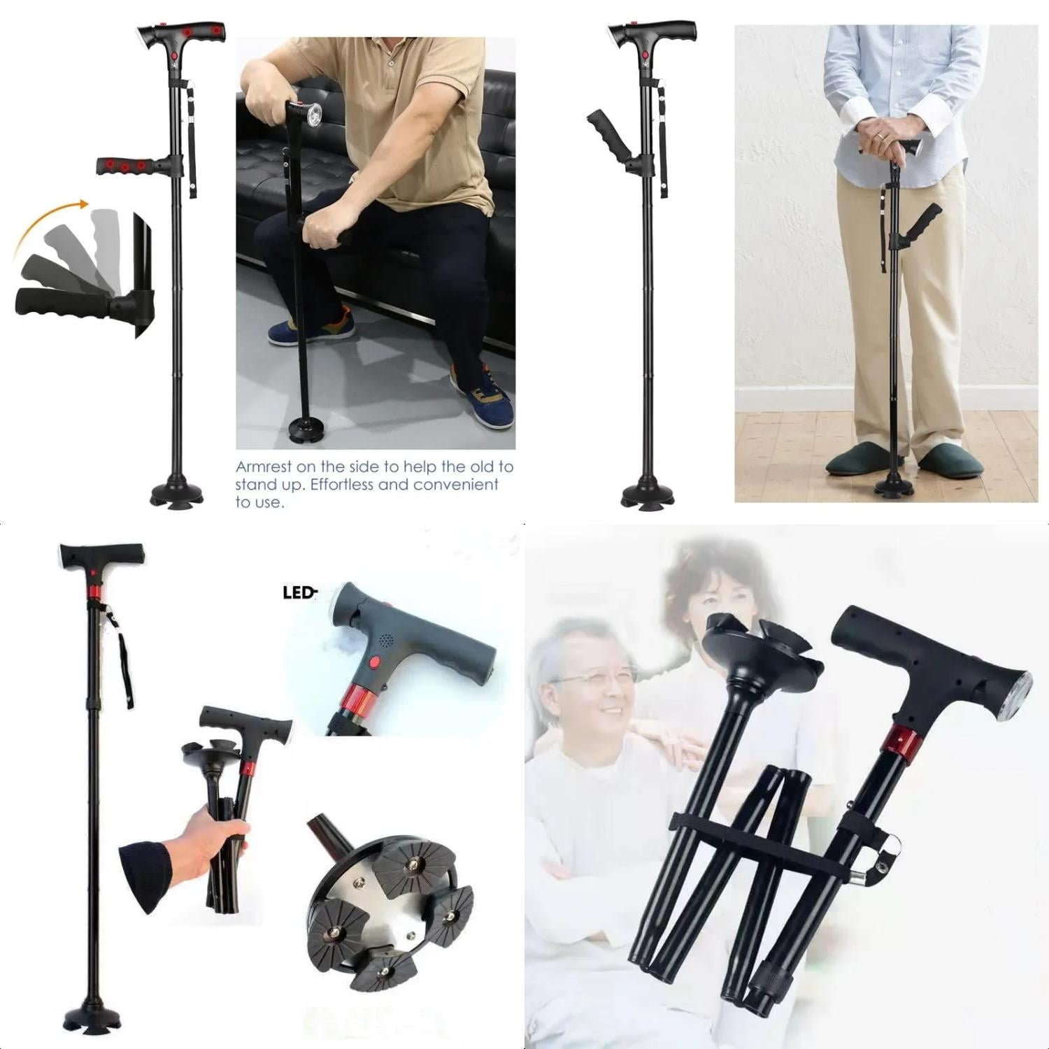 LANHSM Sturdy and Reliable LED Collapsible Telescopic Walking Sticks ...