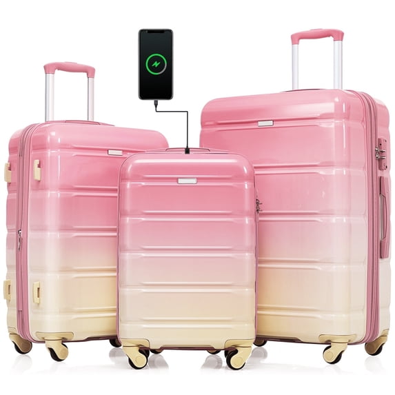 LANKANG Pink Hard Shell Suitcase Set of 3 Airline Approved 20 Inch ...