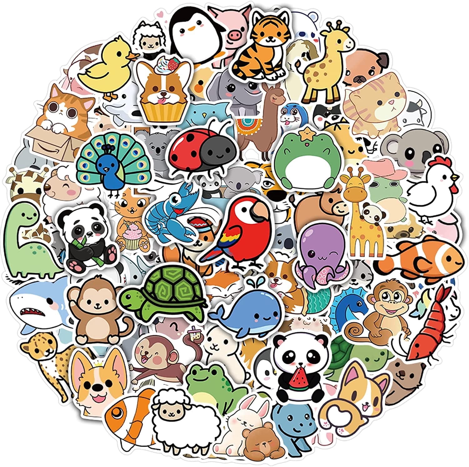LANL 100 Pcs Cute Animal Stickers for Kids, Water Bottle Stickers ...