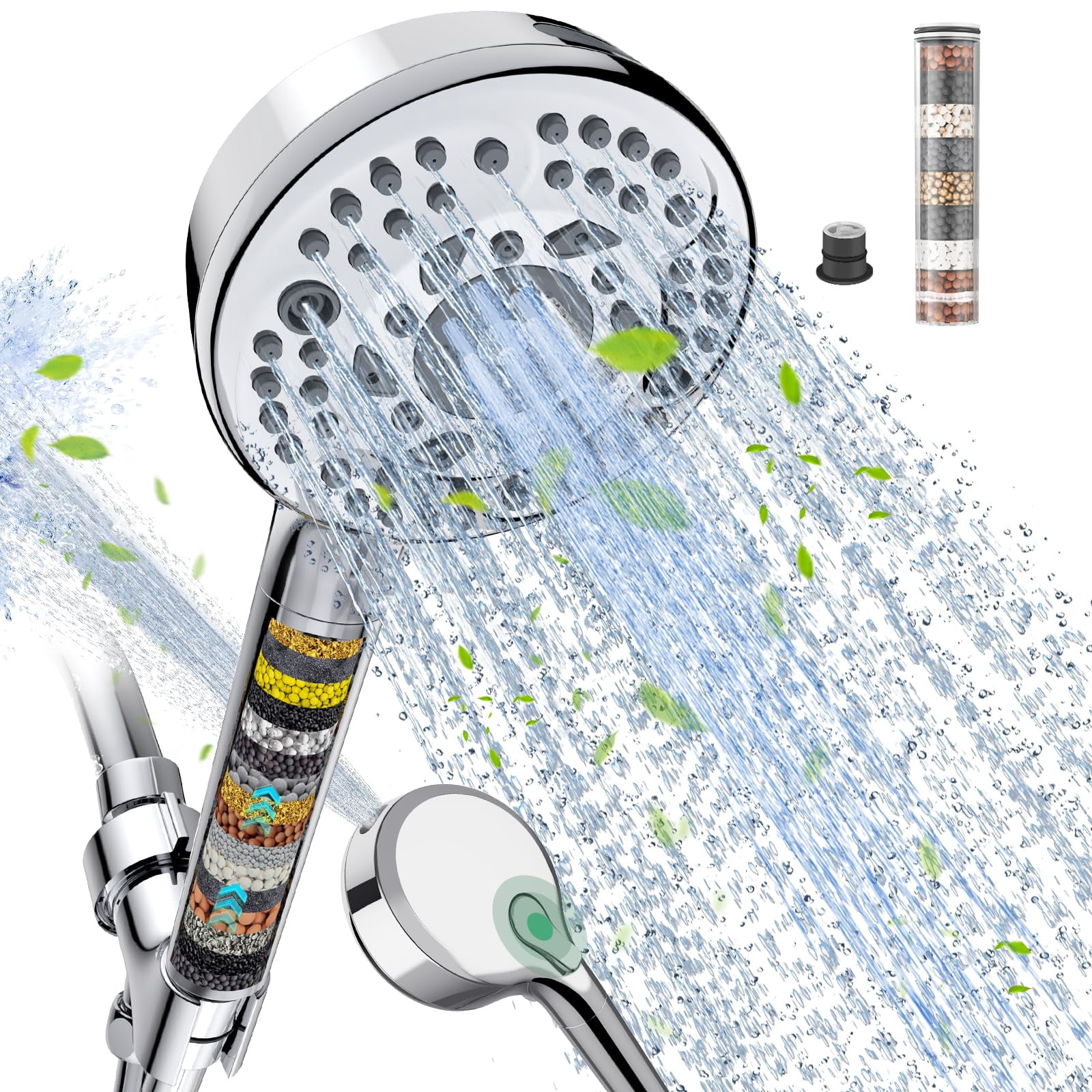 LANL Handheld Filtered Shower Head with 9 Spray Settings. Detachable ...