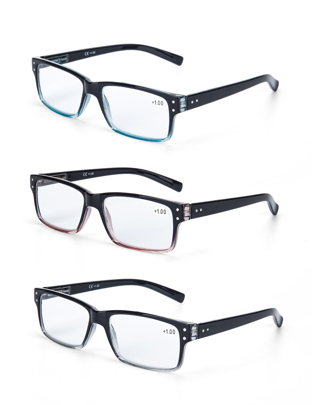 LANLANG 3 Pack Reading Glasses for men women with spring hinge, +1.00 ...