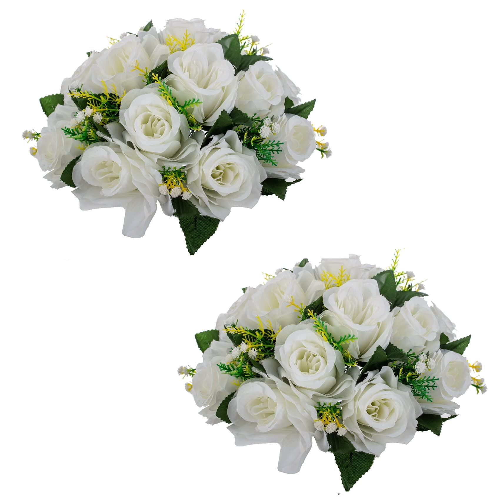 LANLONG 2 PCS Fake Flower Ball Arrangement Bouquet, 15 Heads Plastic ...