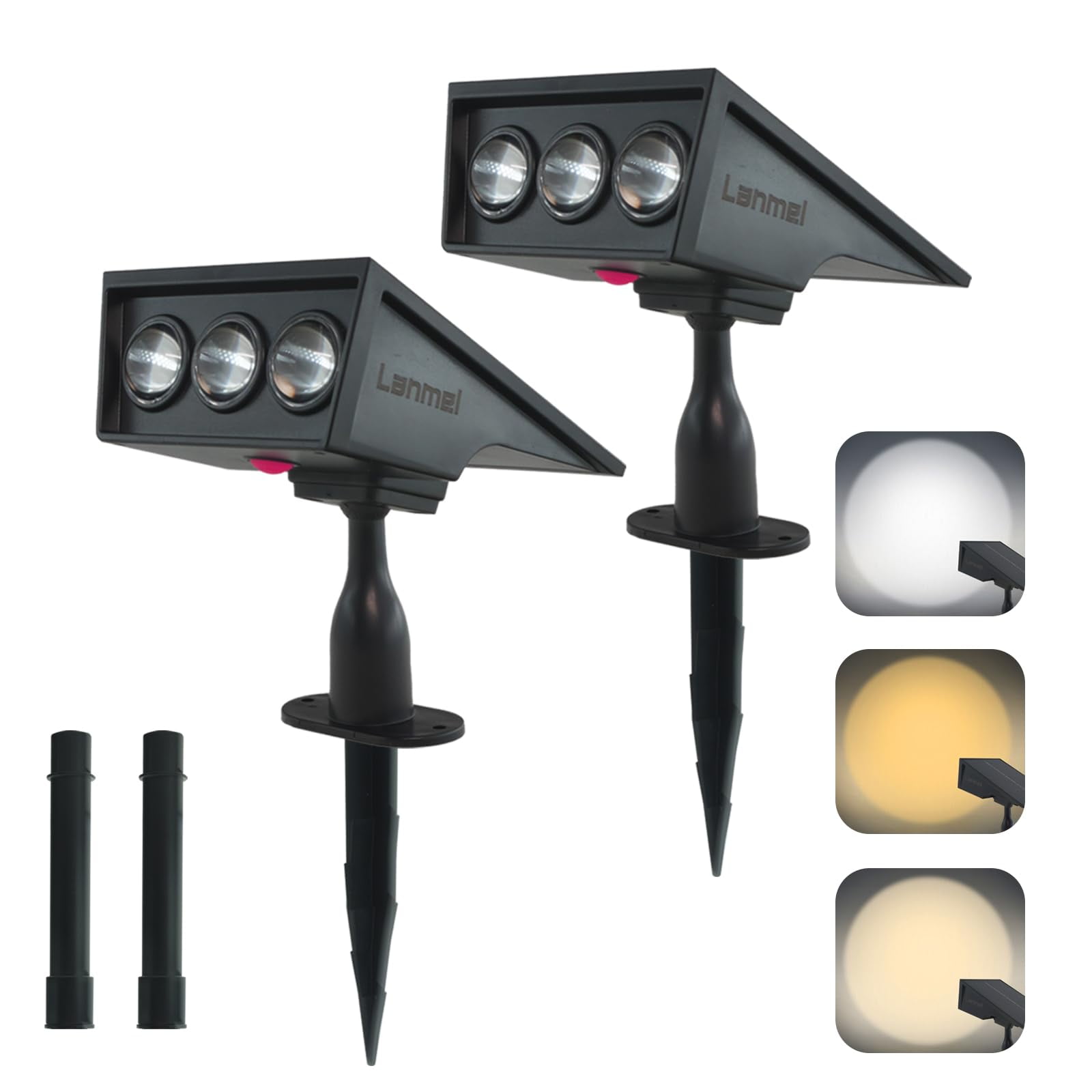 LANMEL 2 Pack Solar Spot Lights Outdoor Waterproof IP65, 5 Lighting ...