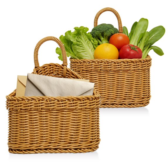 LANNEY 2 Pcs Woven Wall Basket, Hanging Wall Storage Basket Wicker ...
