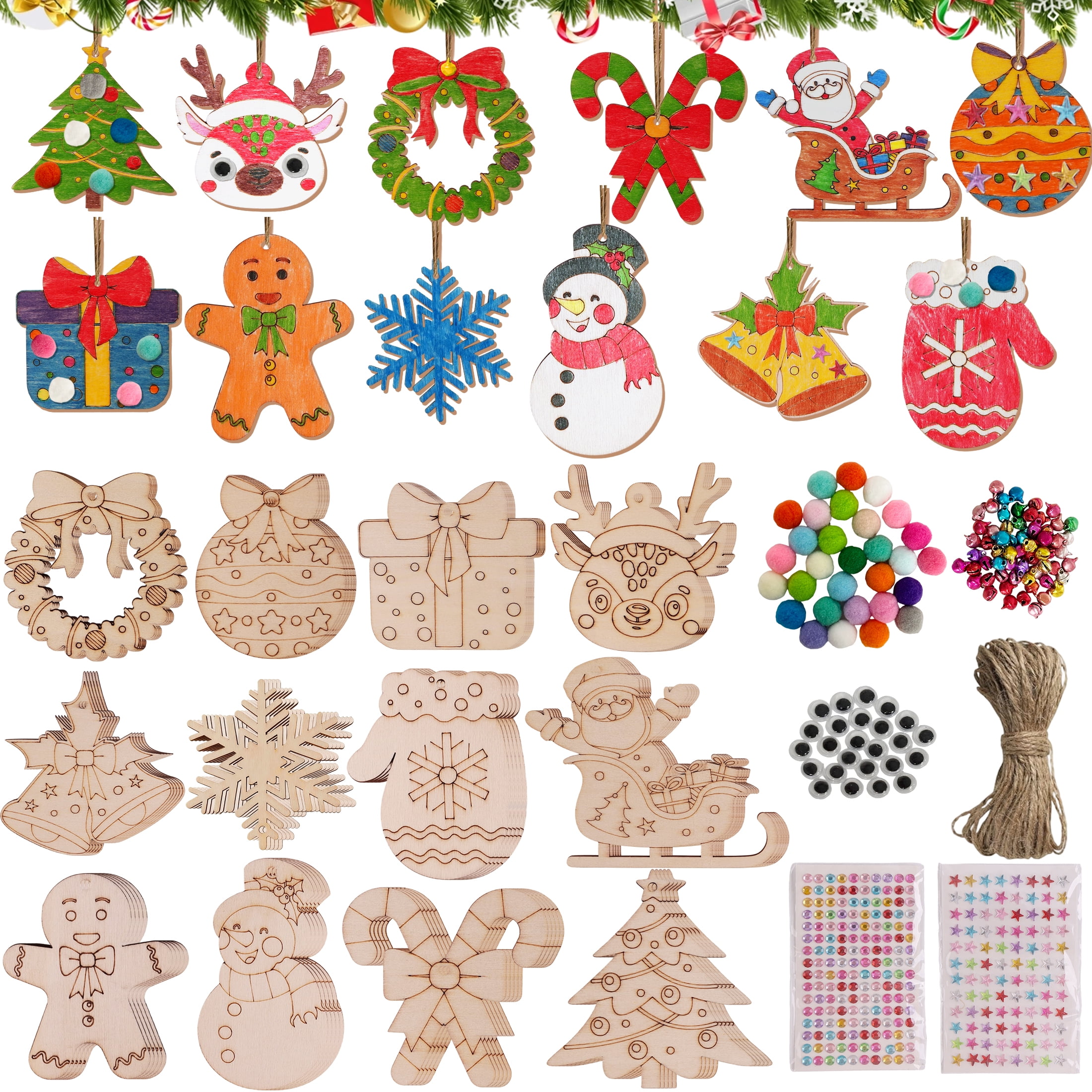 LANNEY 60 Pcs Wooden Christmas Ornaments For Crafts, Unfinished Wood ...