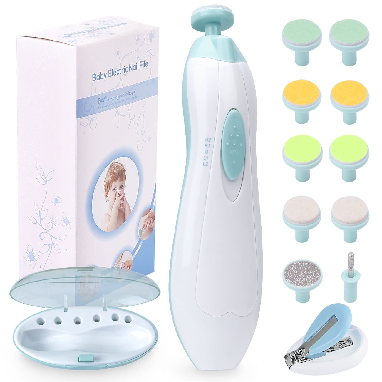 LANNEY Baby Electric Nail File, Fingernail Trimmer, 10 Grinding Heads ...