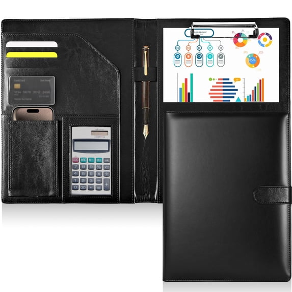 LANNEY Portfolio Binder Organizer, Leather Portfolio Folder with A4 ...