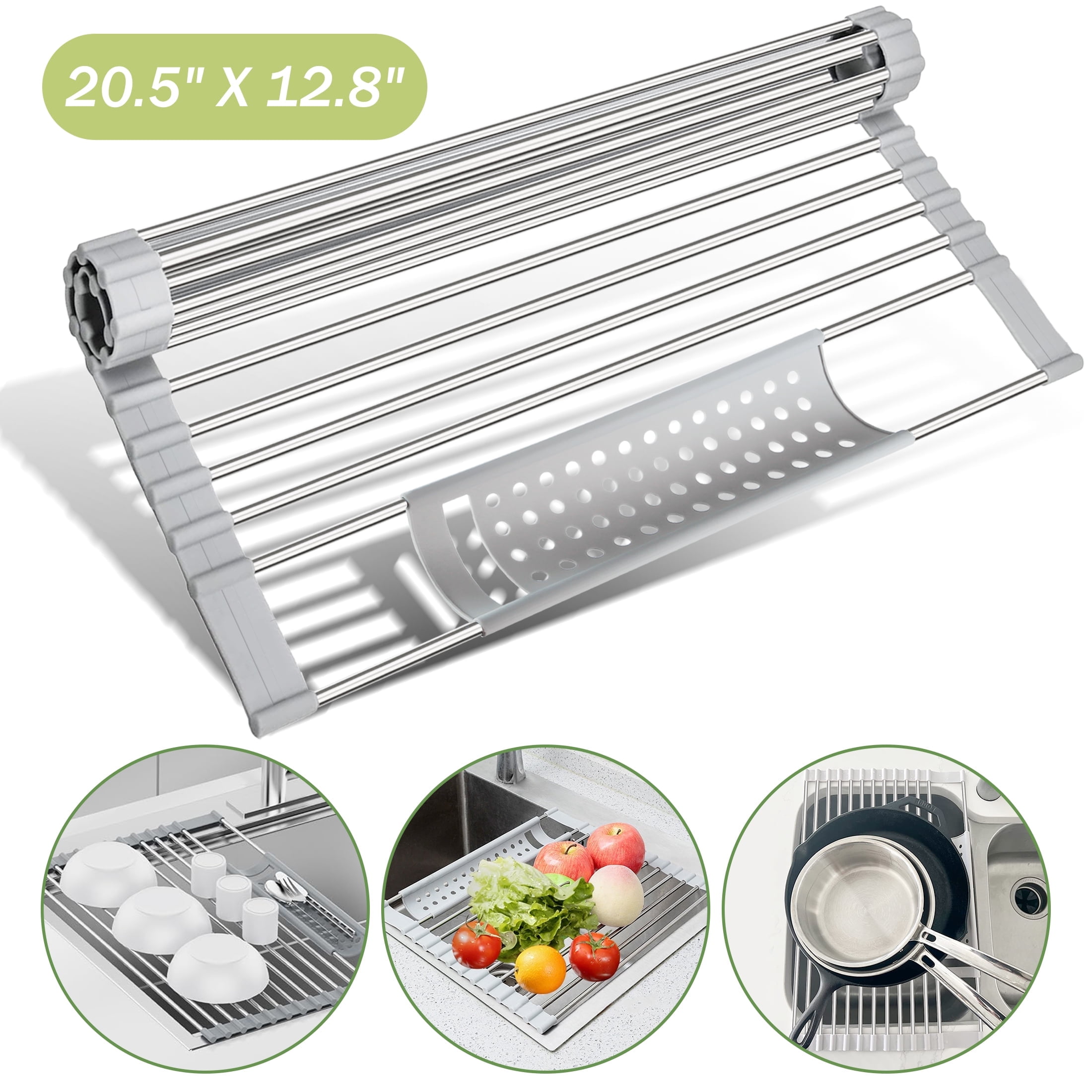 Roll Up Dish Drying Rack, 20.5" x 12.8" Foldable Stainless Steel Over ...