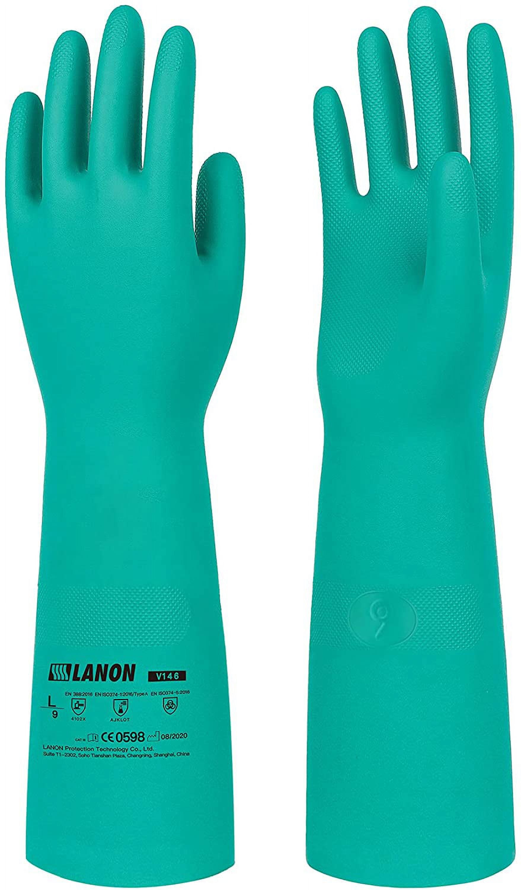 LANON Nitrile , Reusable Heavy Duty Safety Work Gloves, Acid, Alkali ...