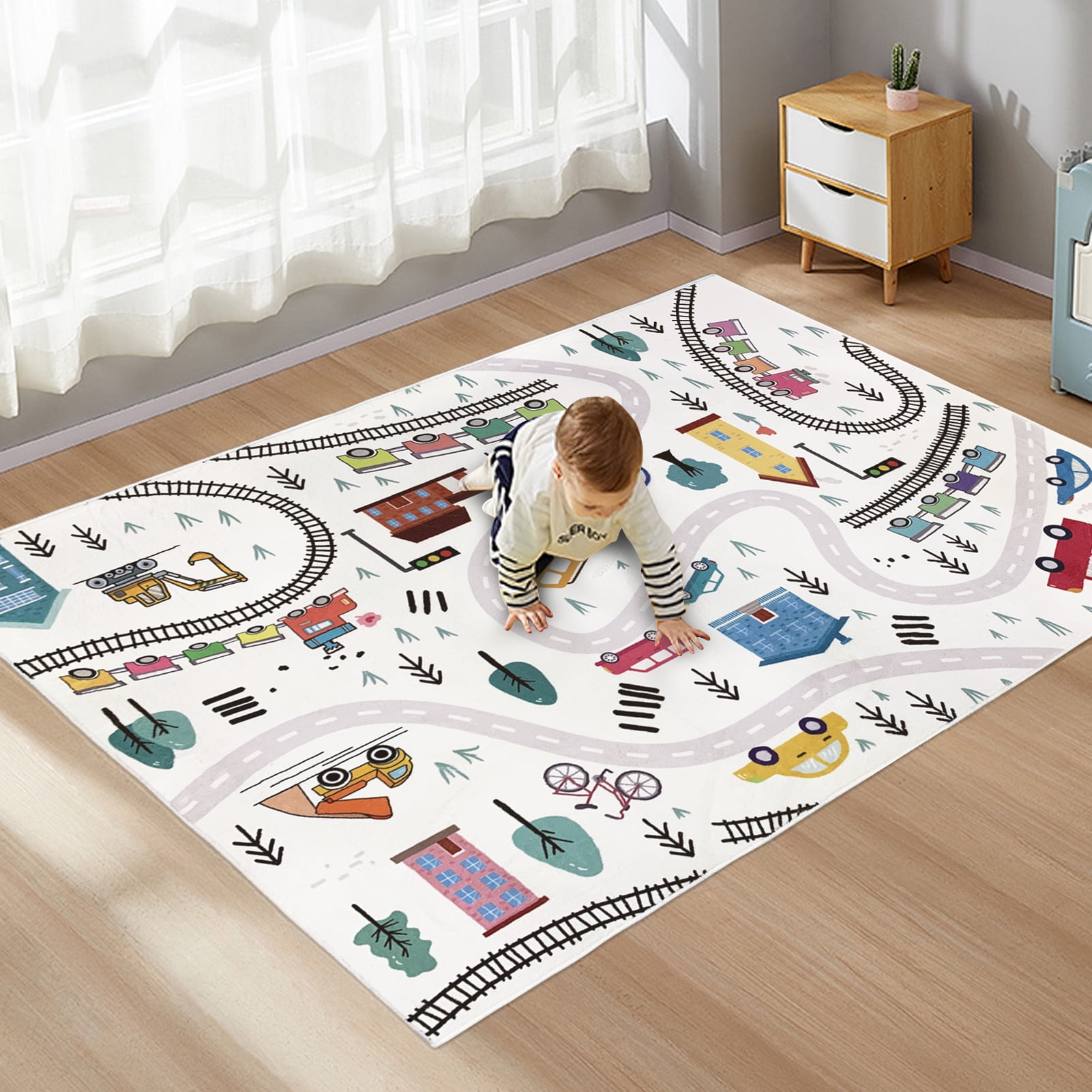 LANPEI Kids Carpet 5Ft Play Mat Cute Car Rug for Boys Girls Town Rug ...