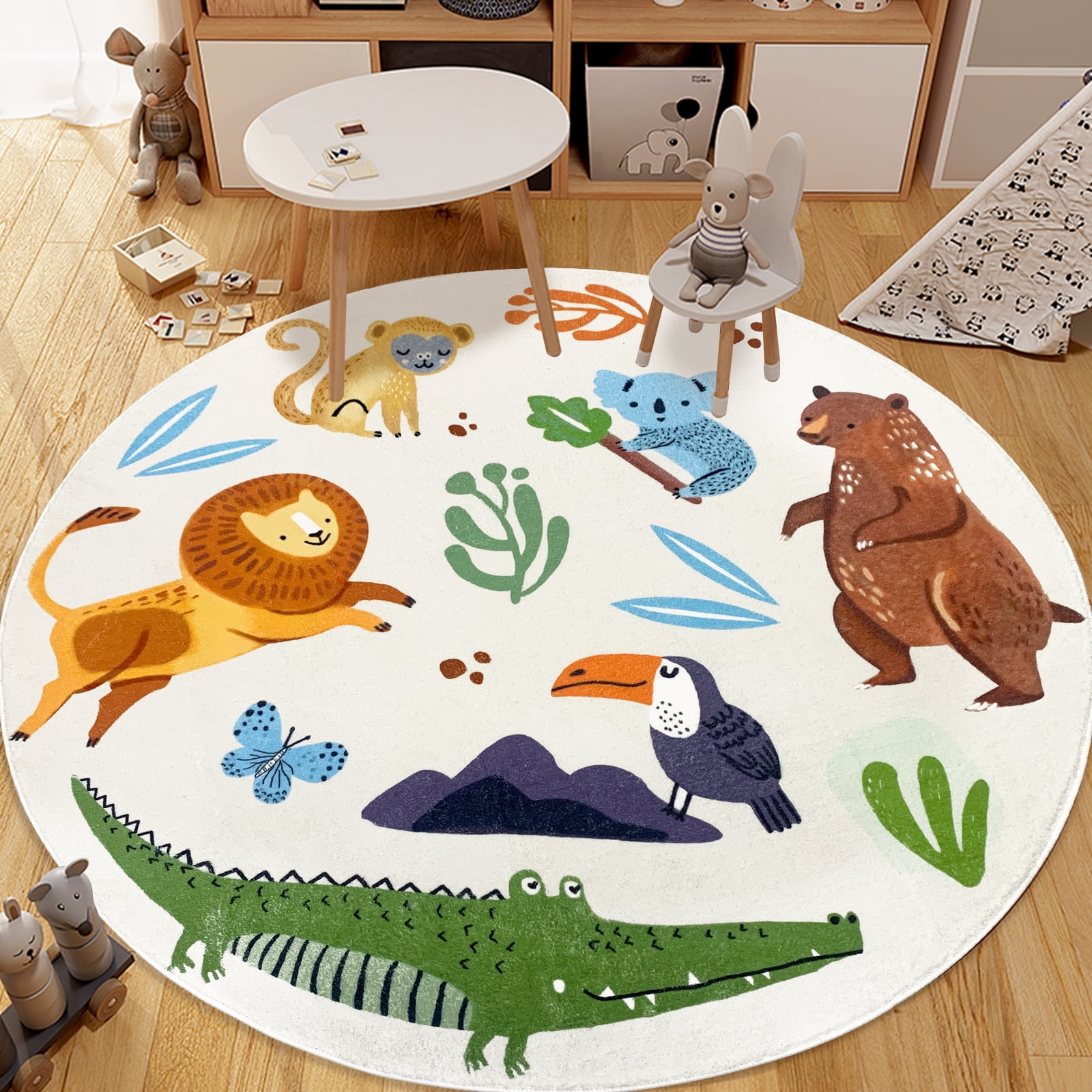 LANPEI Kids Play Mat 6Ft Large Round Jungle Rug Big Circle Animal ...