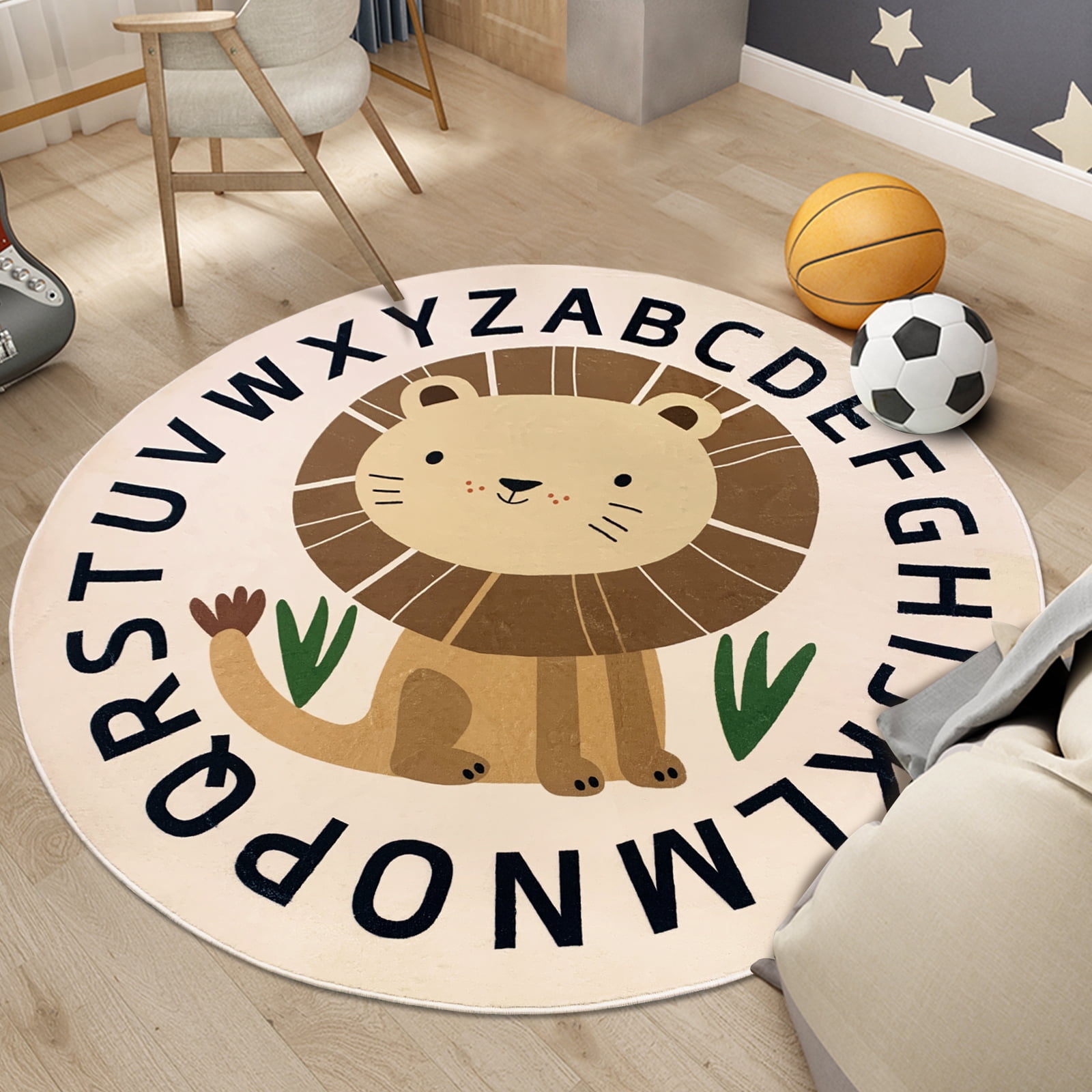 LANPEI Kids Play Rug 5.2Ft Large Round Rug ABC Lion Rug Circle Carpet ...