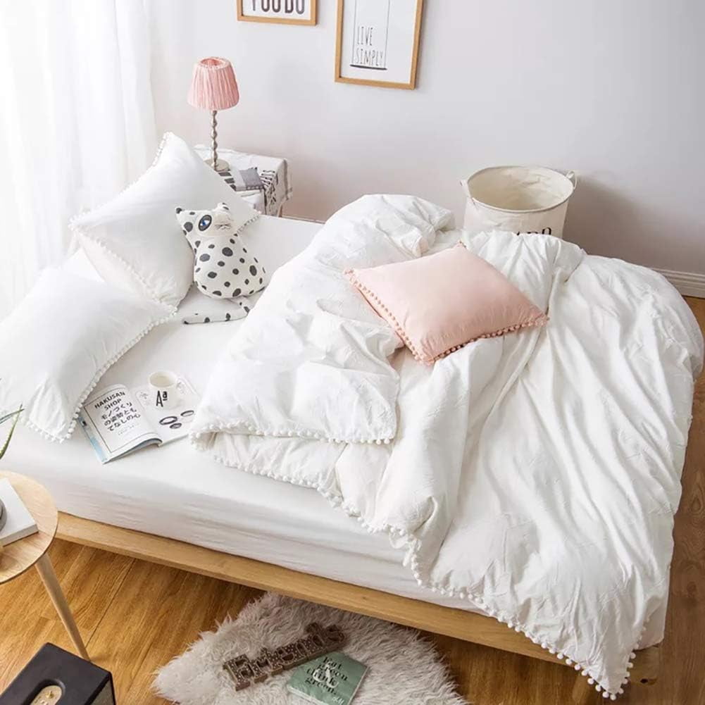 LANPEI TWIN White pom Fringe White Duvet Cover King 3 Pcs Bohemian ...