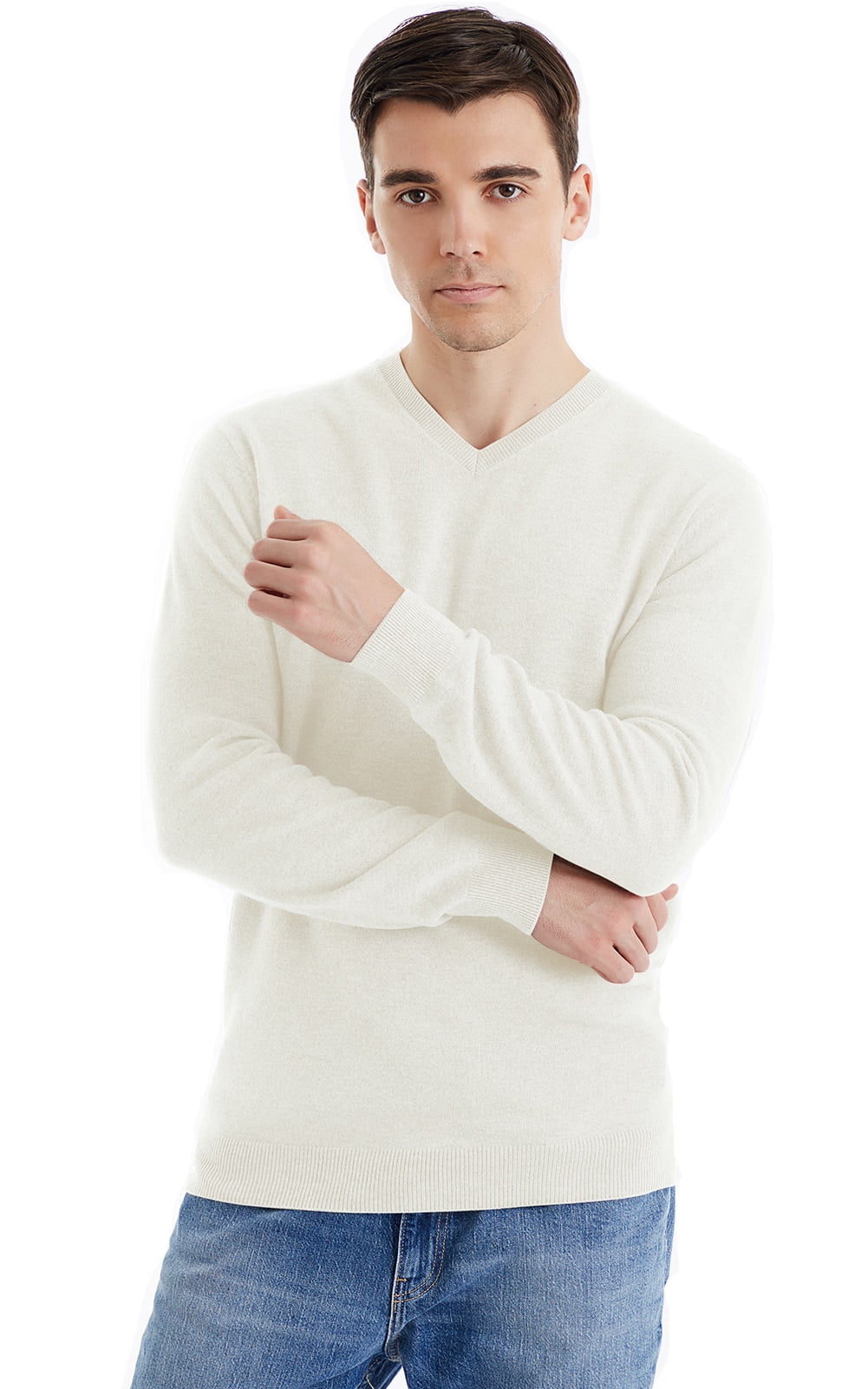 LANPULUX 100 Wool V-Neck Sweaters for Men Casual Long Sleeve Pullover ...