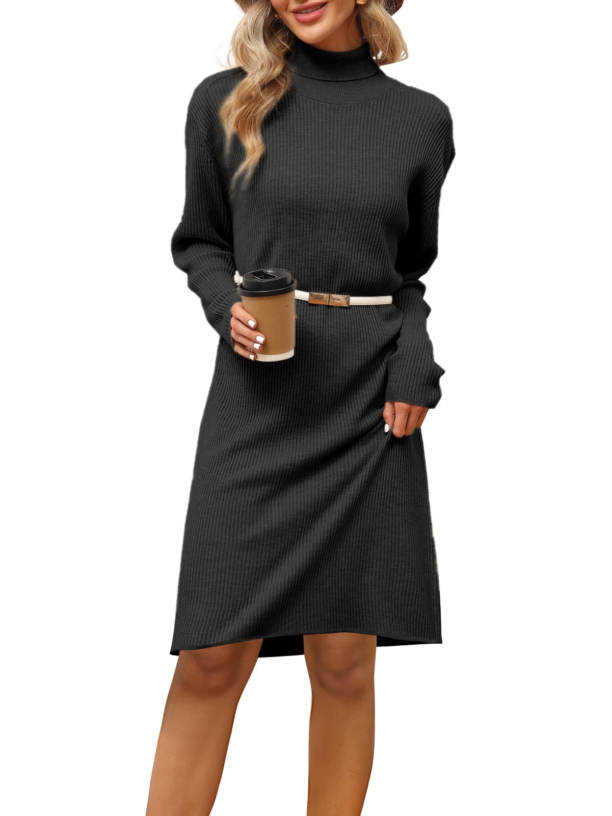 LANPULUX Black Sweater Dresses for Women Long Sleeve Winter Dresses ...