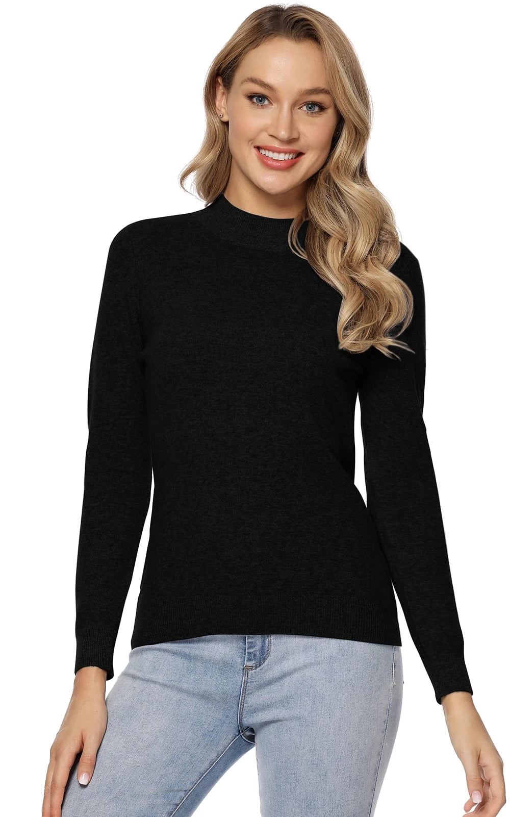 LANPULUX Mock Neck Sweaters for Women Lightweight Soft 100 Wool ...