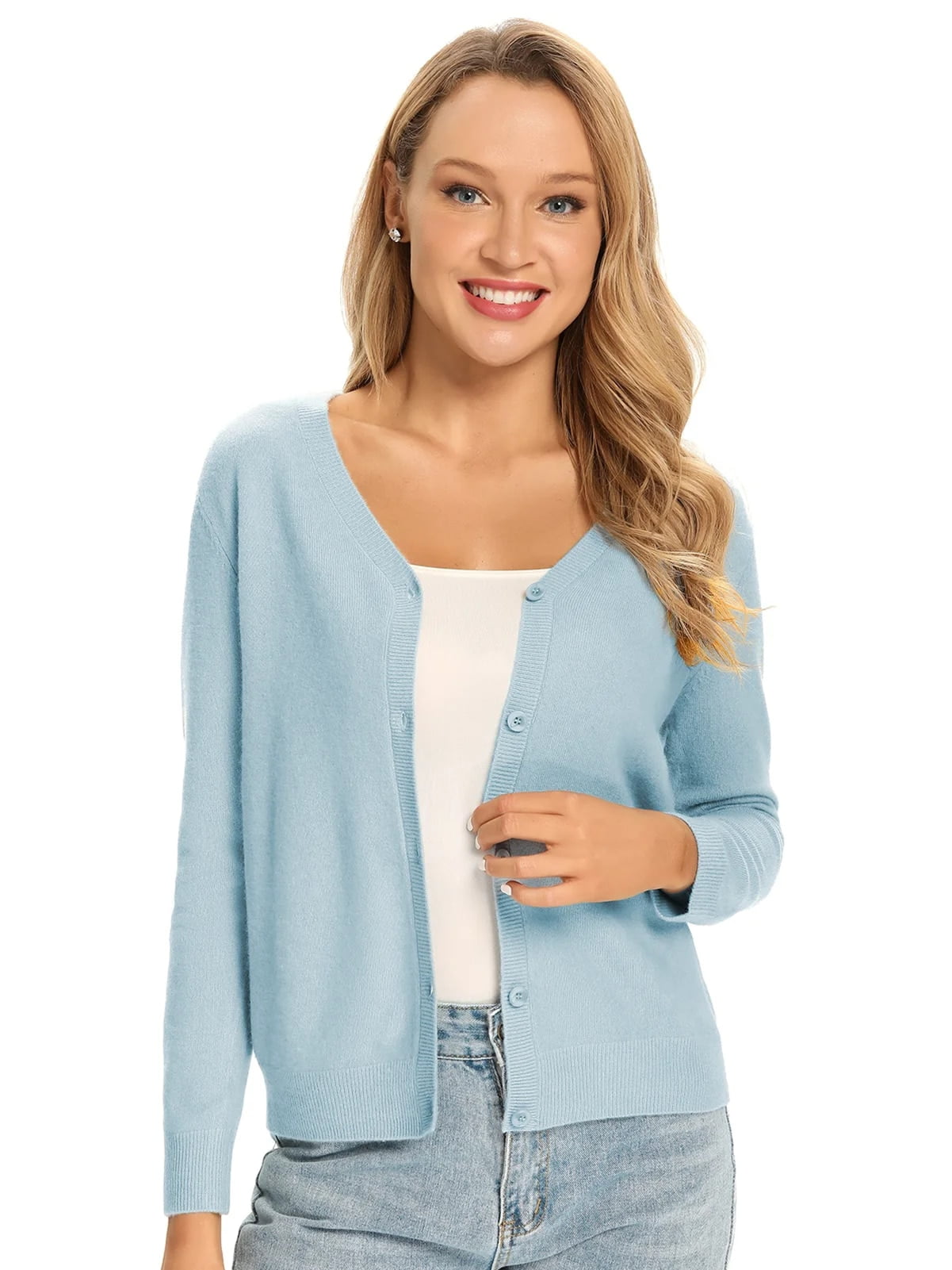 LANPULUX Lightweight V-Neck Soft Wool Cardigan Sweaters for Women ...
