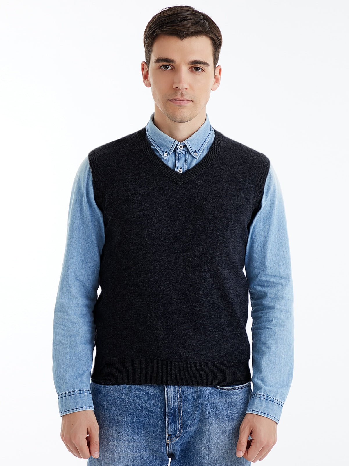 LANPULUX Sweater Vest for Men V-Neck Sweater 100 Pure Merino Wool ...