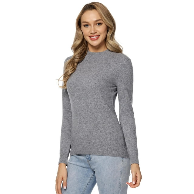 LANPULUX Sweaters for Women Lightweight Soft 100 Wool Mock Neck ...