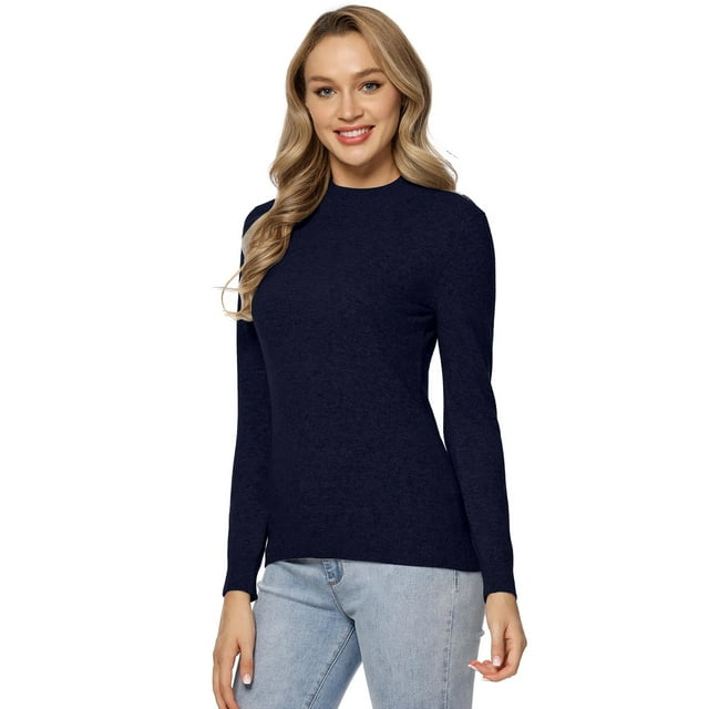 LANPULUX Sweaters for Women Lightweight Soft 100 Wool Mock Neck ...