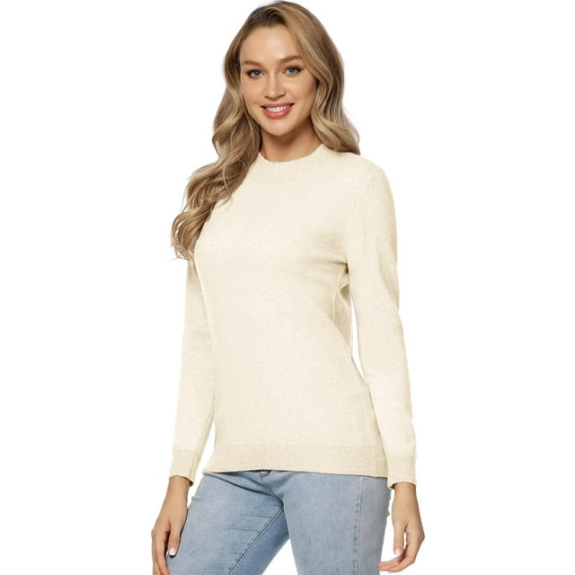 LANPULUX Sweaters for Women Lightweight Soft 100 Wool Mock Neck ...