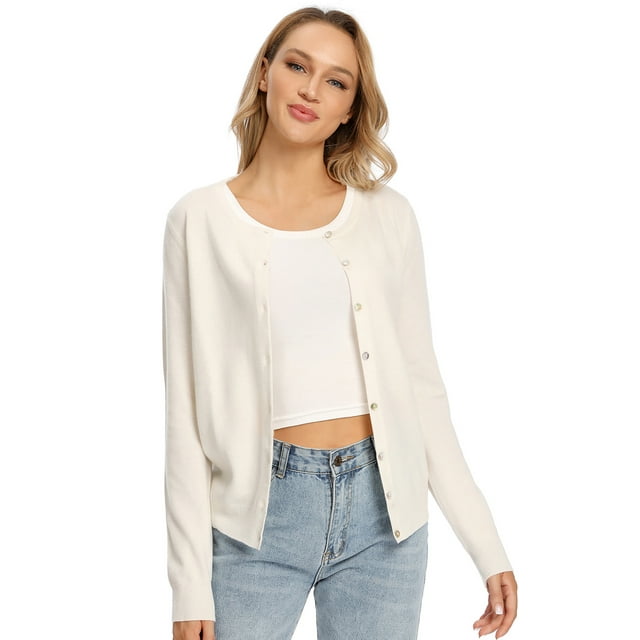 LANPULUX White Cardigan Sweaters for Women Knit Sweaters 100 Wool ...