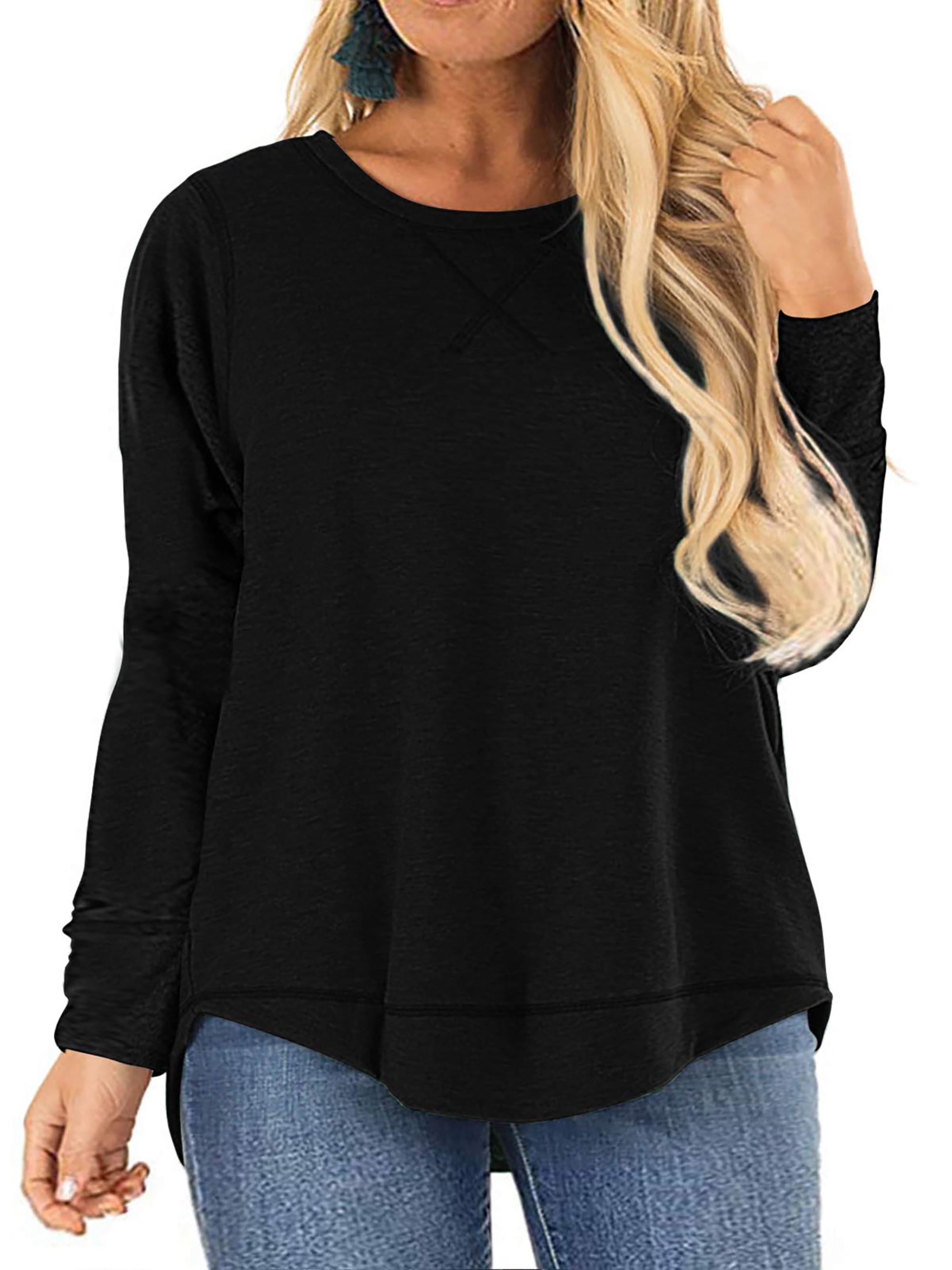 LANREMON Fall Round Neck XL Flowy Tunic Tops, Casual Long Sleeve ...