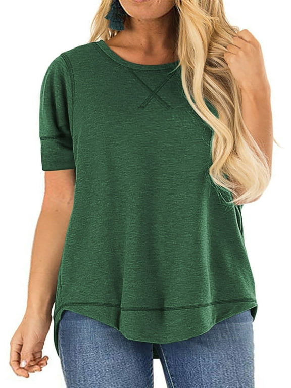 Oalirro Trendy Blue Blouses for Women, Plus-Size Fashion Round Neck ...