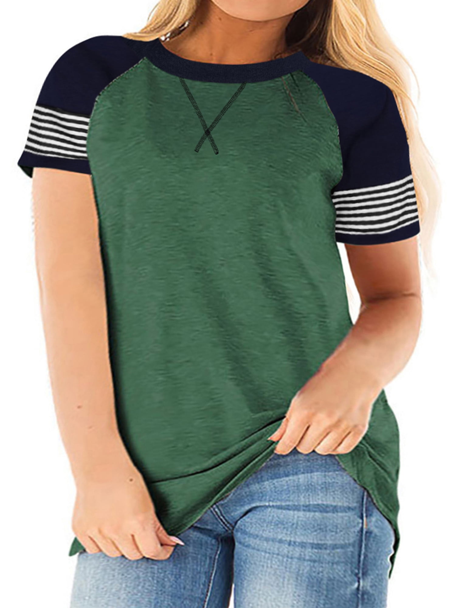 LANREMON Plus Size Tunics Tops for Women Round Neck Graphic Raglan ...