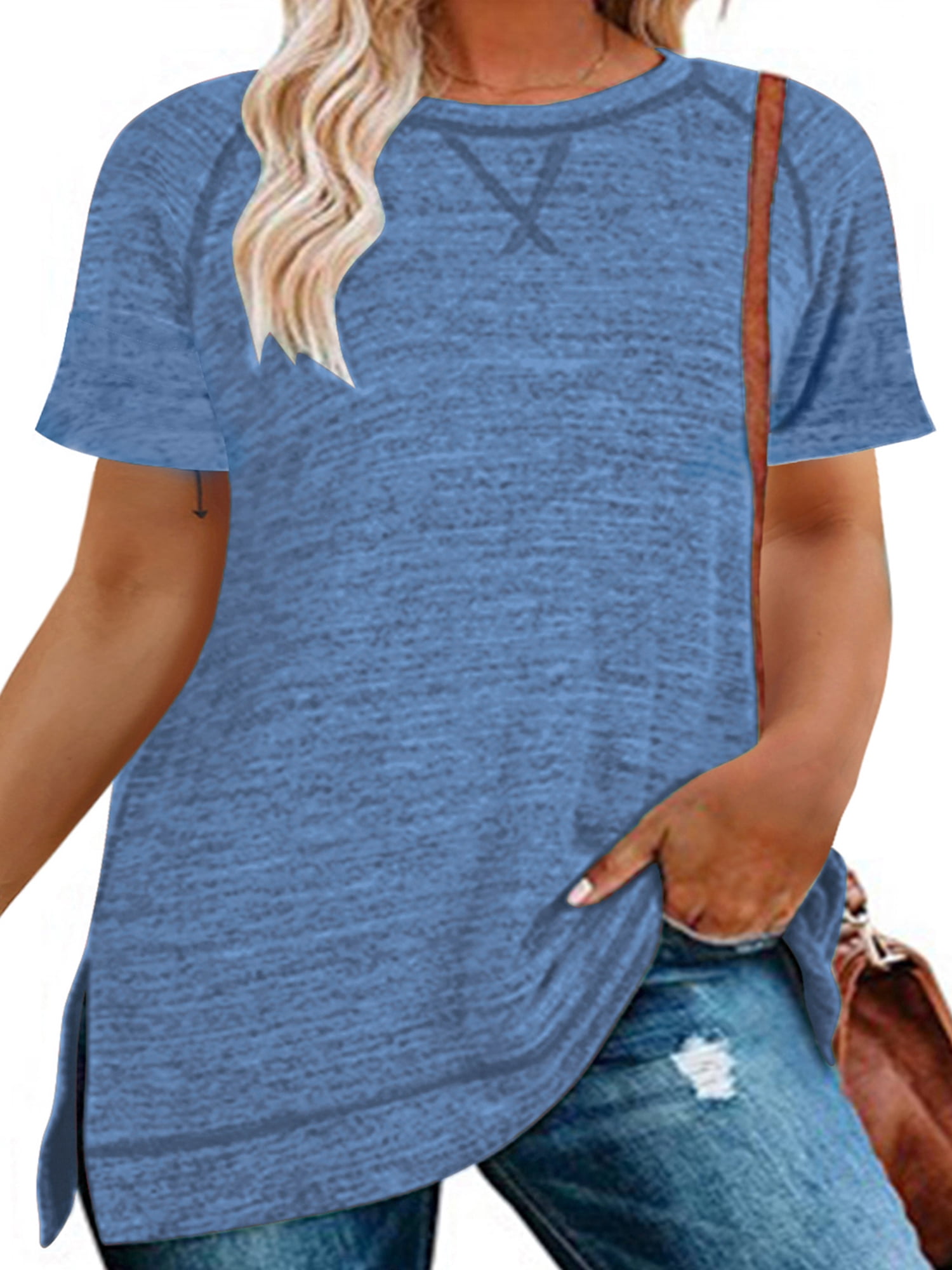 LANREMON Summer Short Sleeve Oversized Flowy T Shirts for Women Casual ...