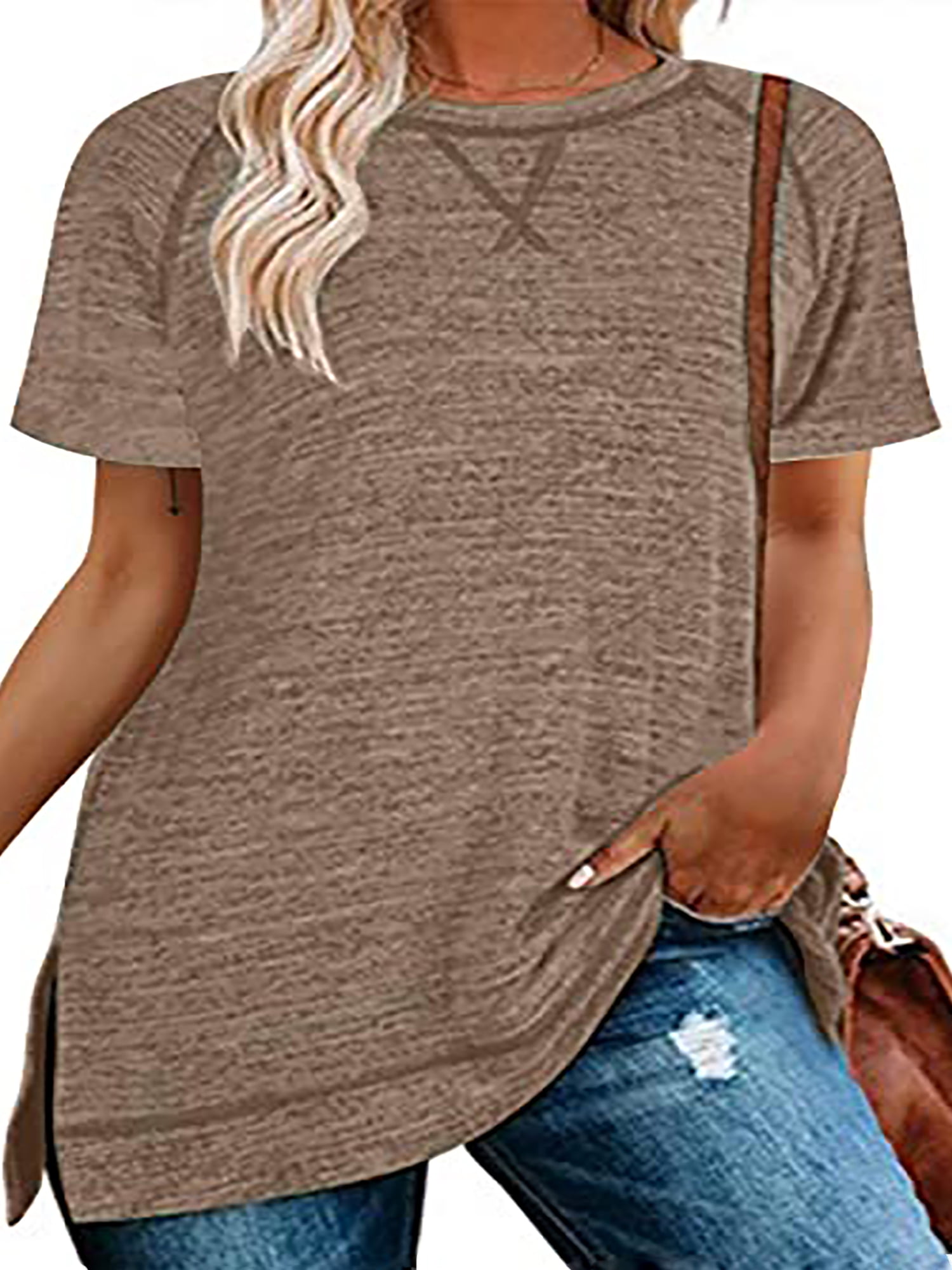 LANREMON Plus Size Women's Summer Short Sleeve, One Shoulder Tunic Tops ...
